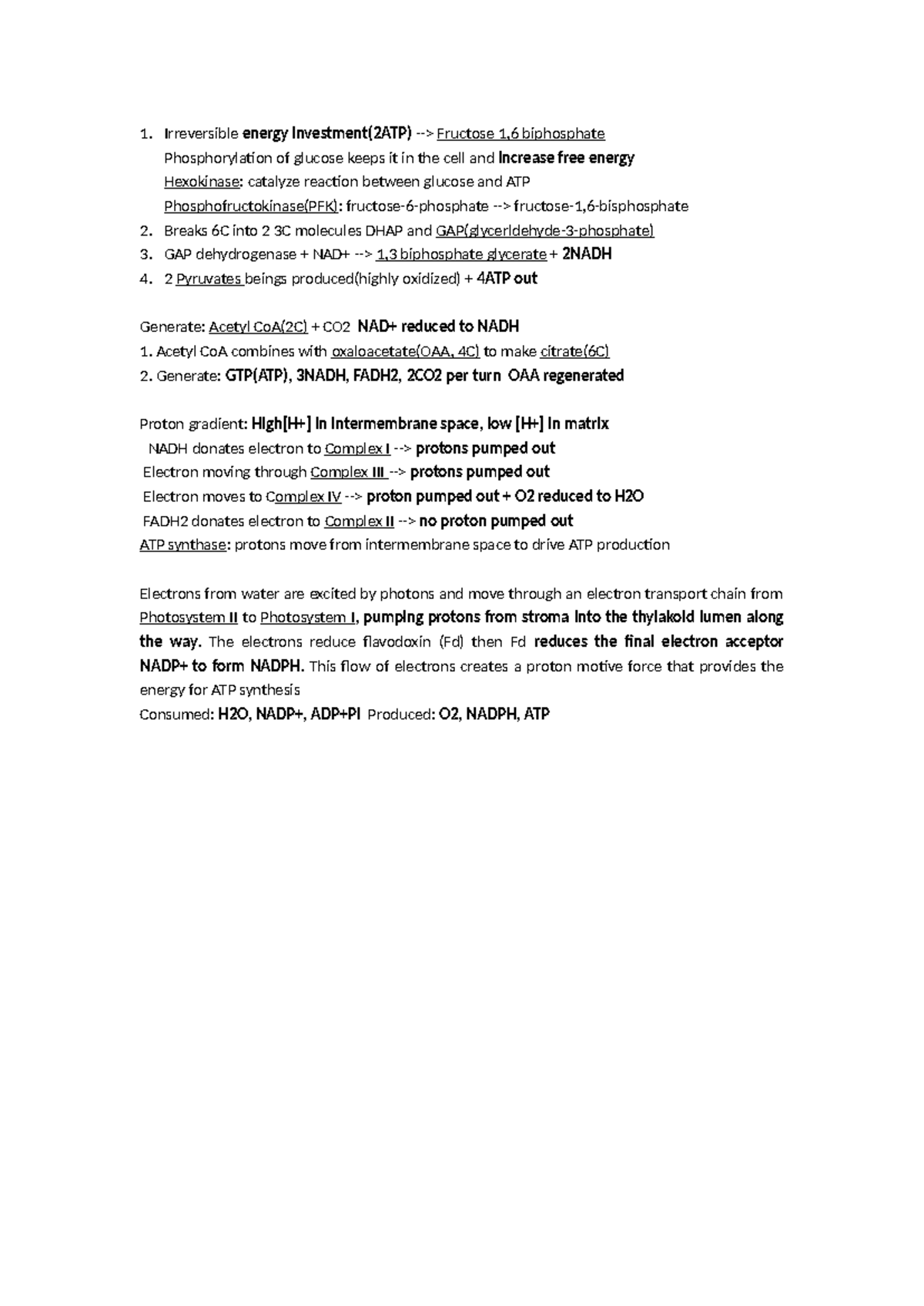 Reference sheet 2 - Irreversible energy investment(2ATP) -> Fructose 1 ...