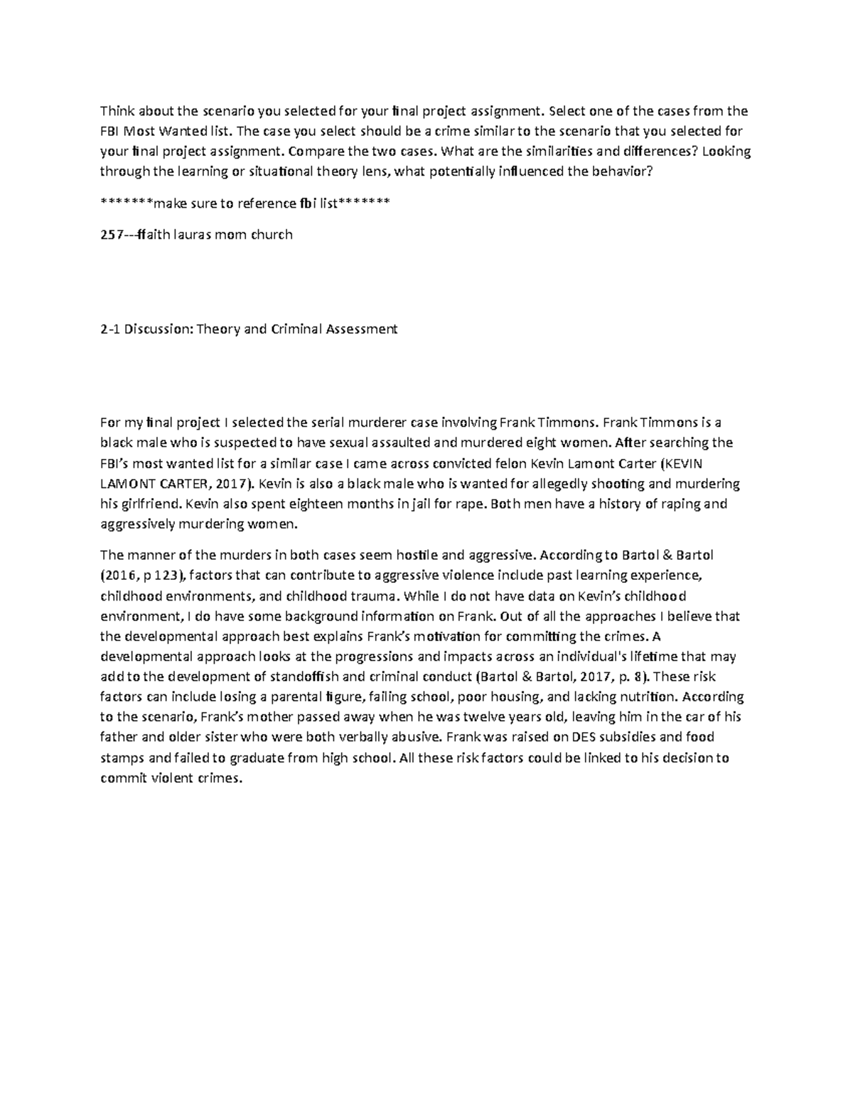 2-1 Discussion POST Submitted - Think about the scenario you selected ...