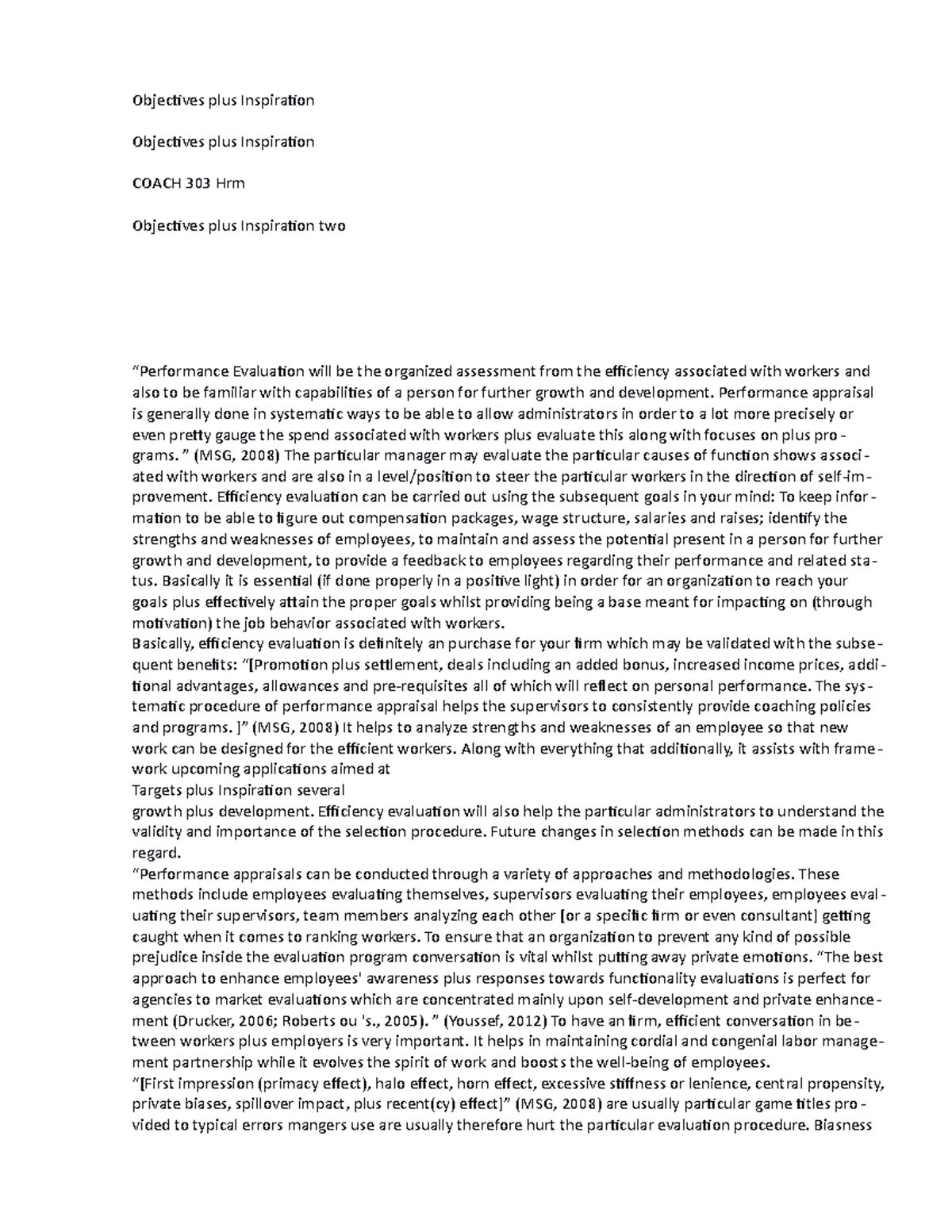 BUS 303 Goals and Motivation - Objectives plus Inspiration Objectives ...