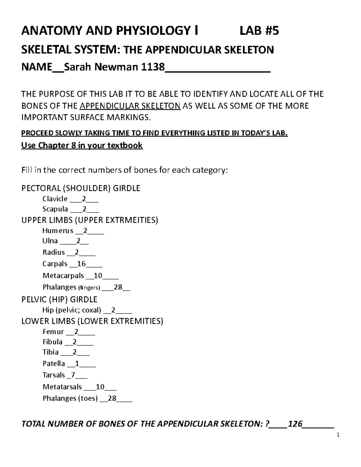 LAB 5 - lab - ANATOMY AND PHYSIOLOGY I LAB SKELETAL SYSTEM: THE ...