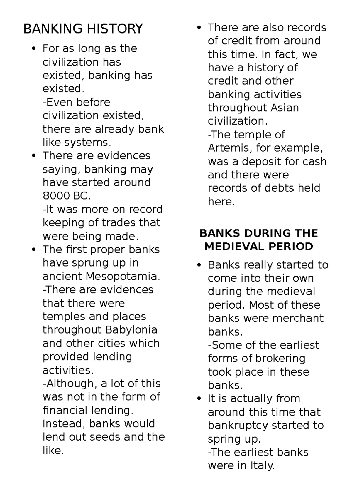 Banking History - BANKING HISTORY For as long as the civilization has ...