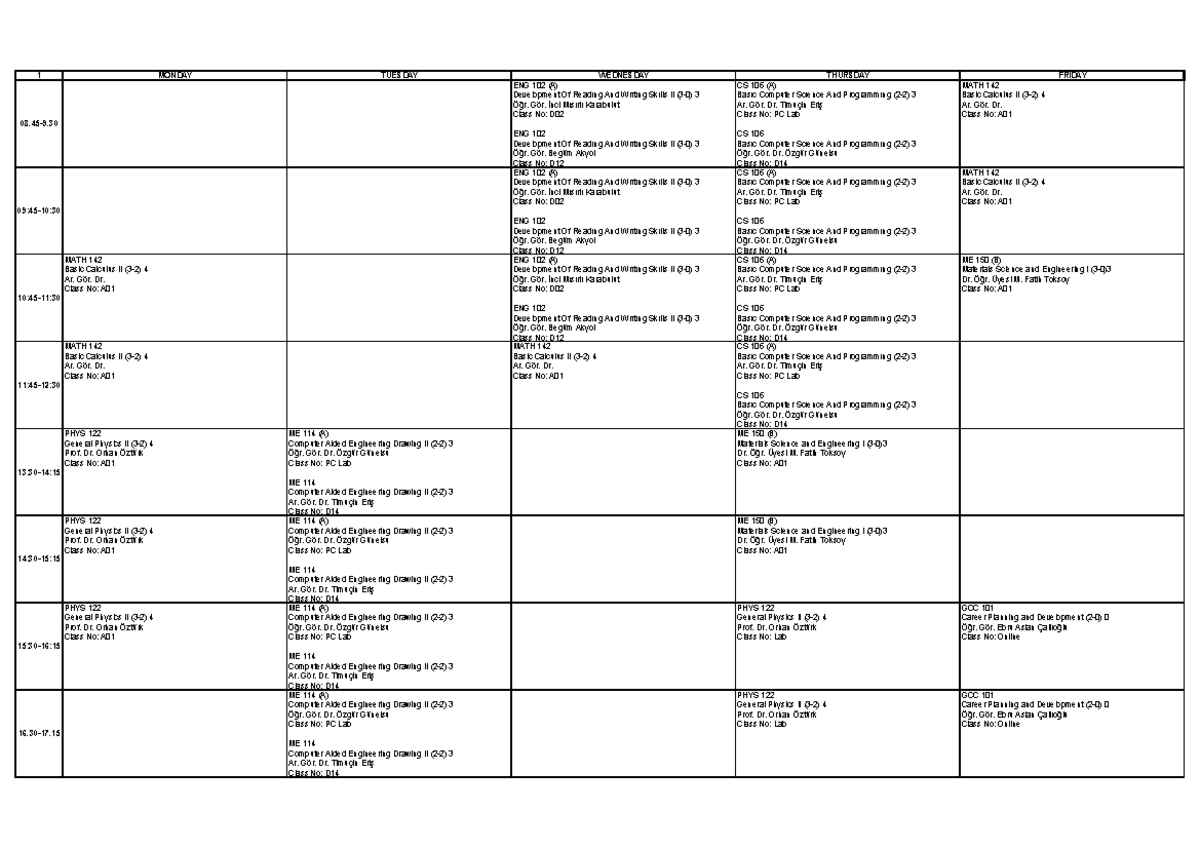 ME S24 Undergraduate Course Schedule - 08-9. ENG 102 (A) Development Of ...