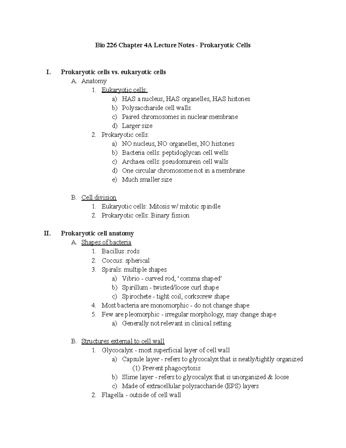 Ch 4 Prokaryotic Cells Lecture Notes - Bio 226 Chapter 4A Lecture Notes ...
