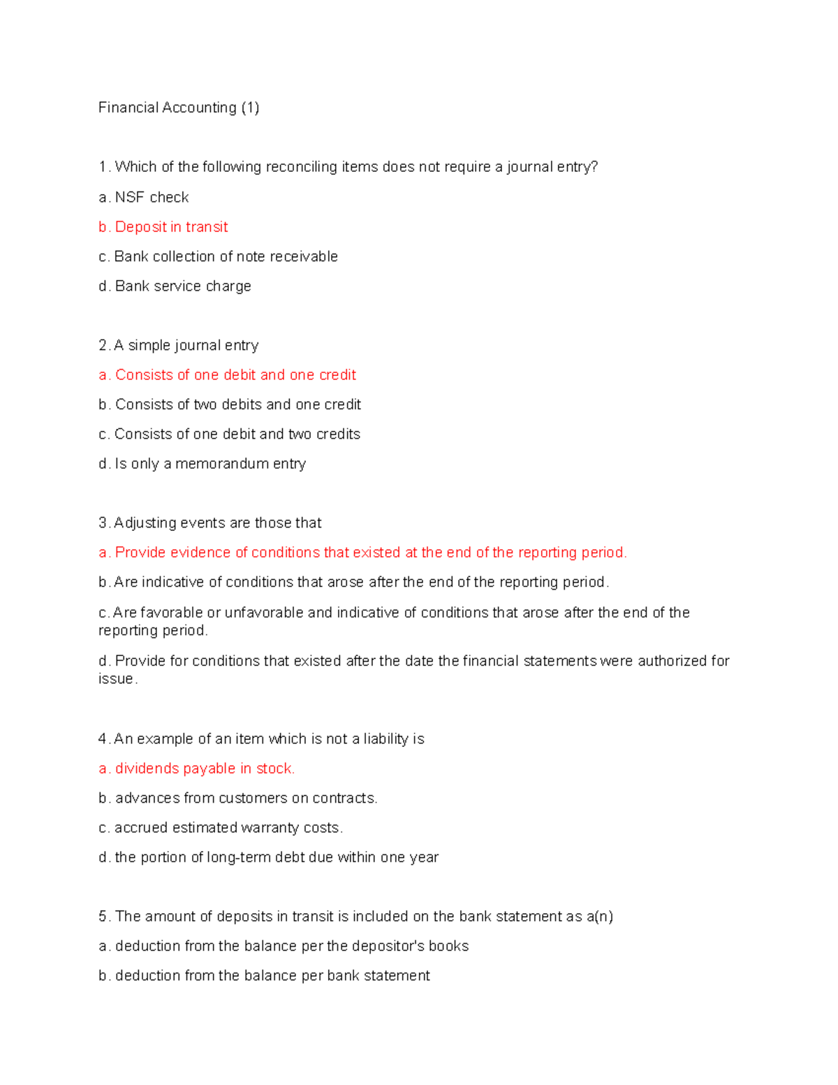 FA (1-3 w answers) financial accounting asnwers - Financial Accounting ...