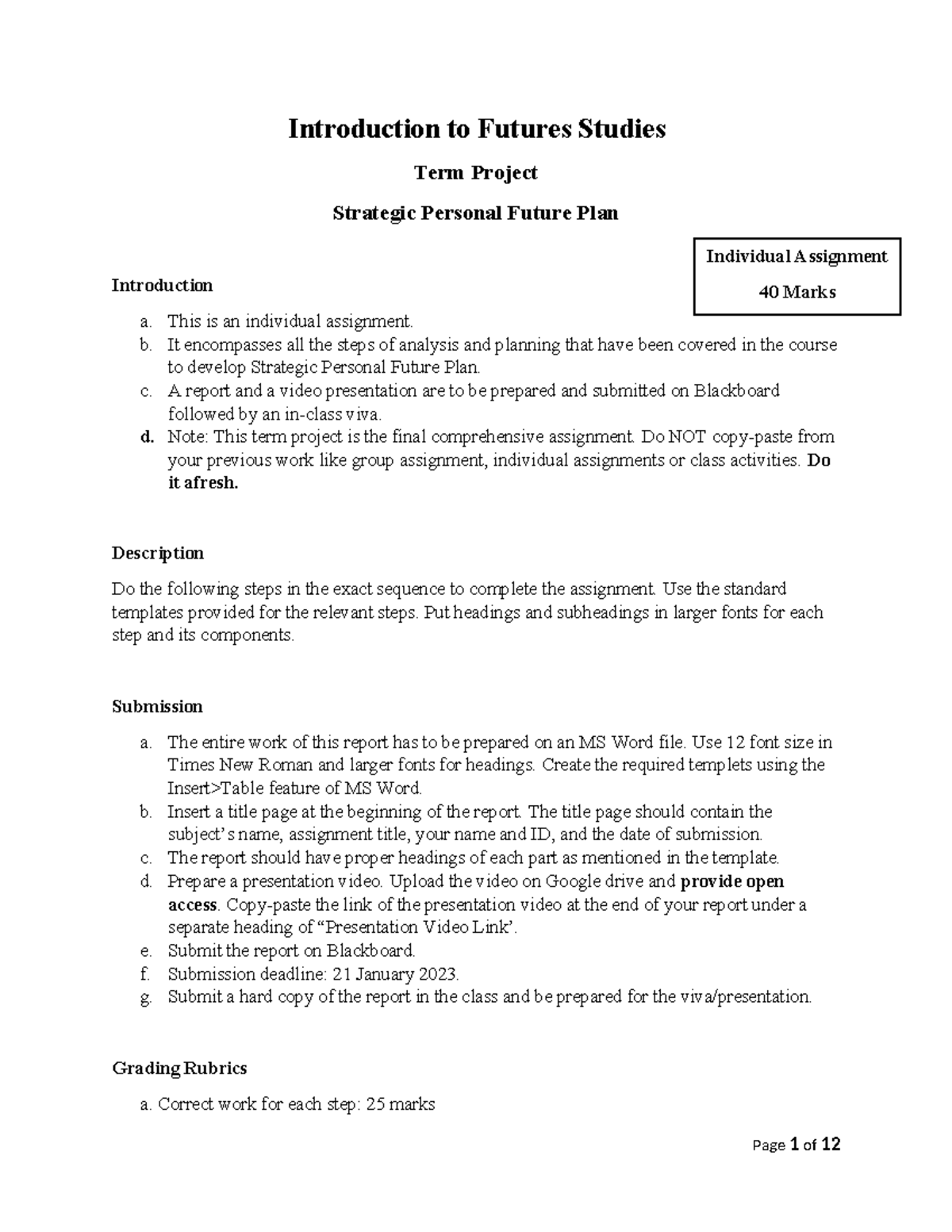 Term Project - Strategic personal future plan (1) - Introduction to ...