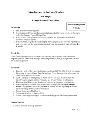 Assignment 3 - Action plan - Introduction to Futures Studies Assignment - 3: Action Plan Action ...