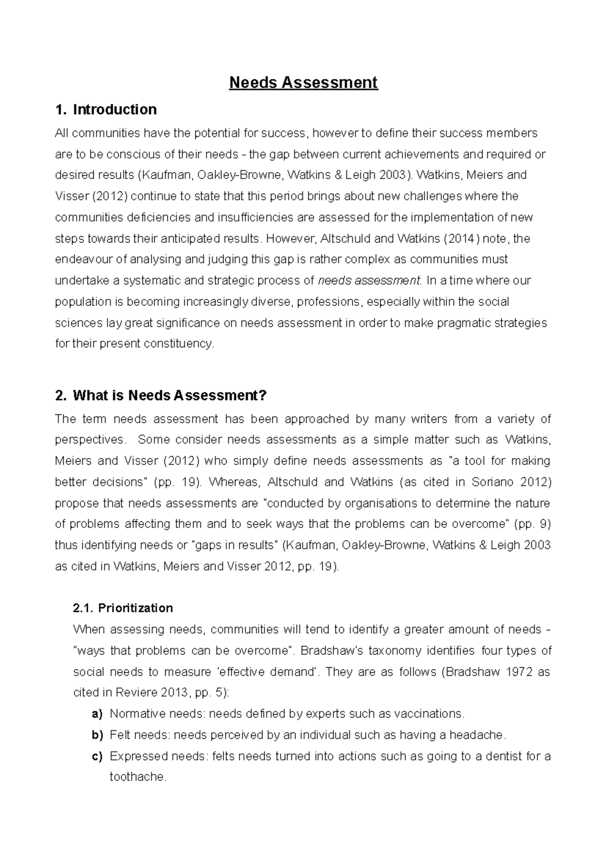 Needs Assessment Report - Needs Assessment 1. Introduction All ...