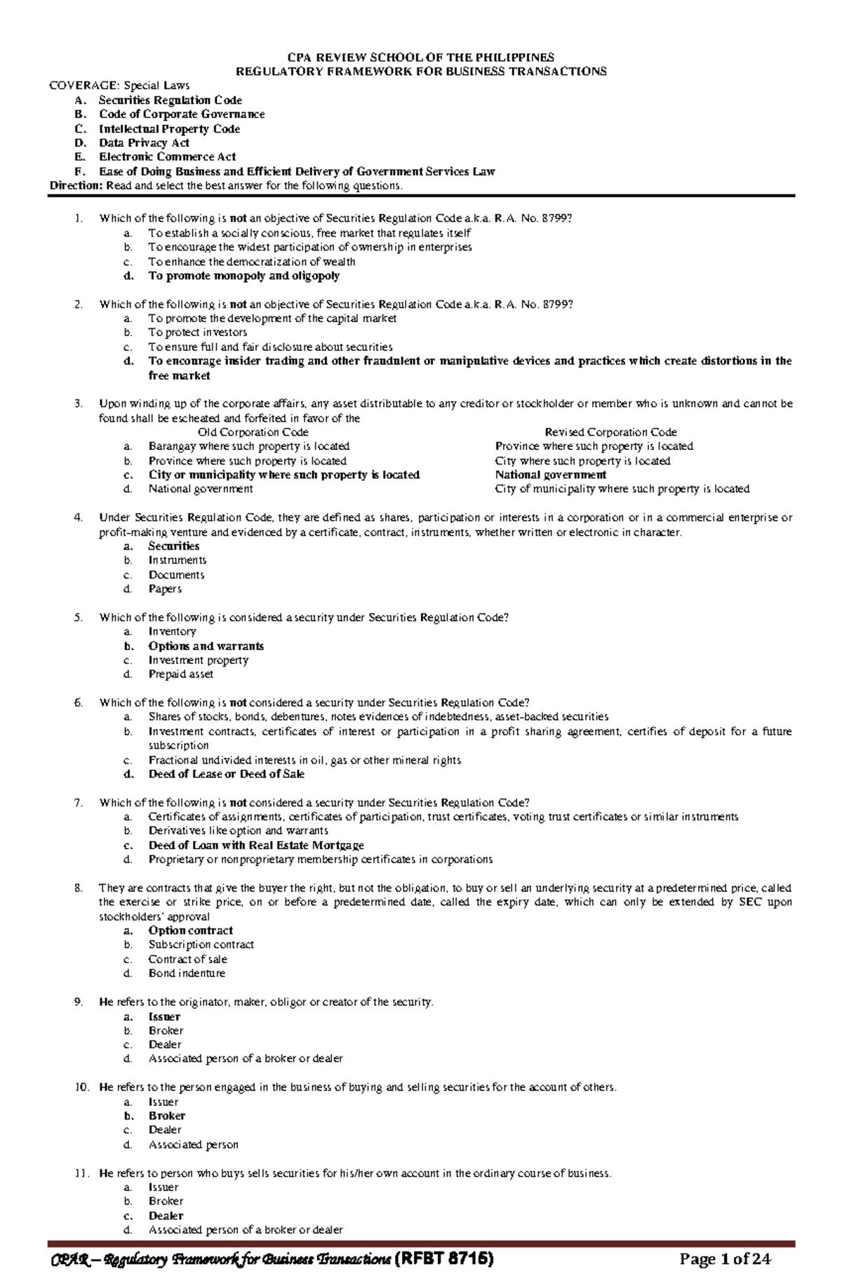 RFBT 87 1 5 Other Special Laws - CPA REVIEW SCHOOL OF THE PHILIPPINES ...