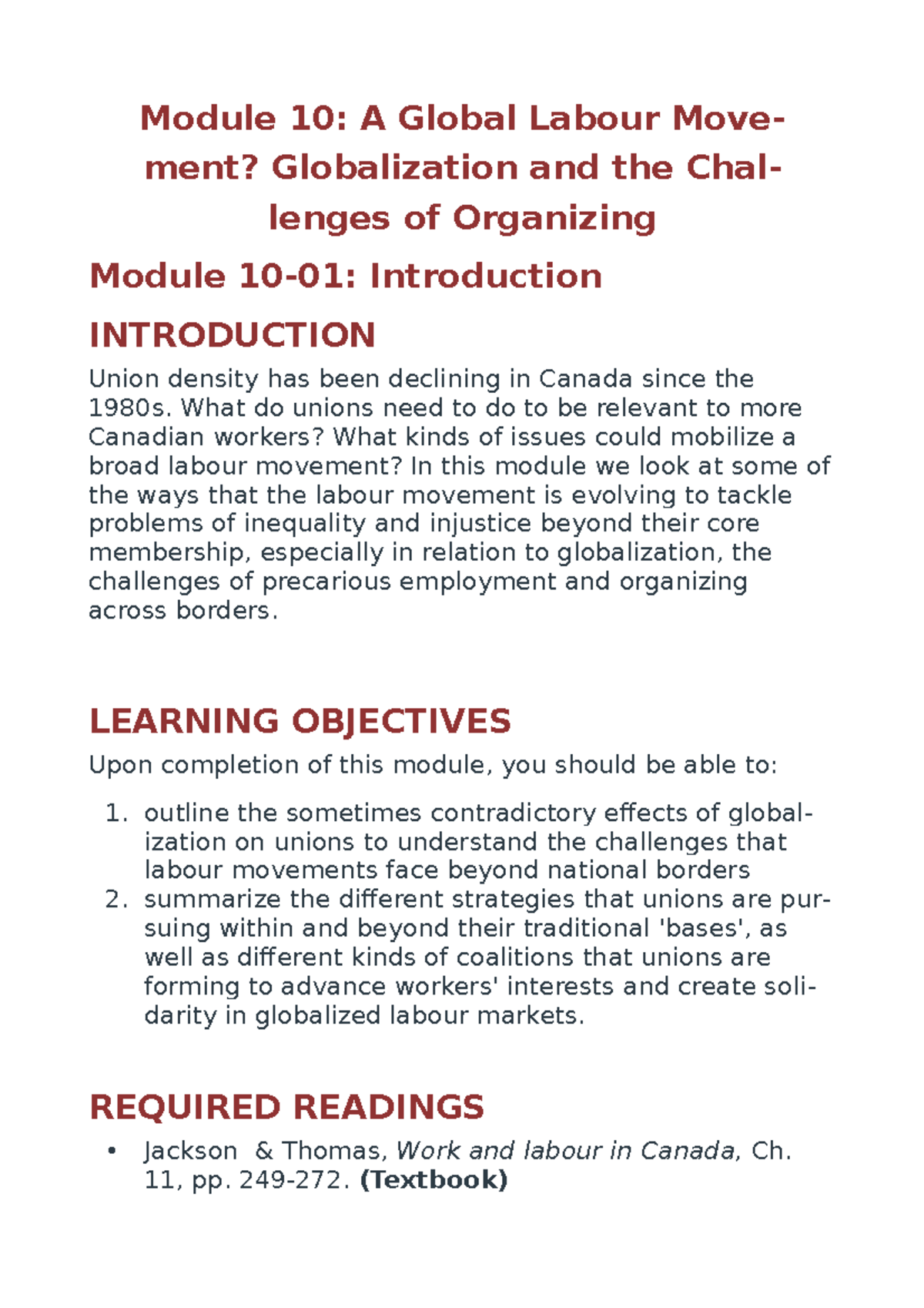 202011 21202831 module 10 - Module 10: A Global Labour Move- ment ...