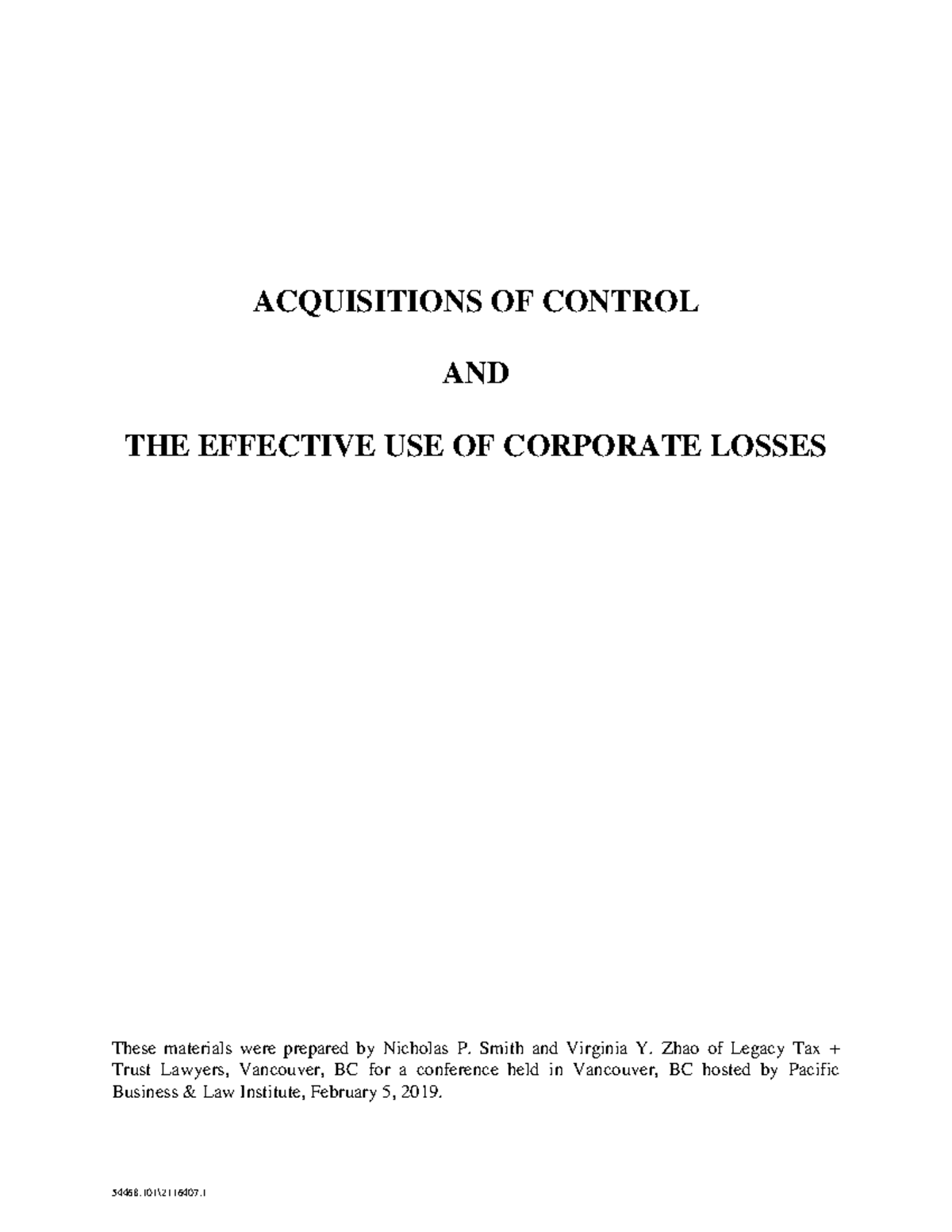 Acquisitions of Control and Effective Use of Corporate Losses ...
