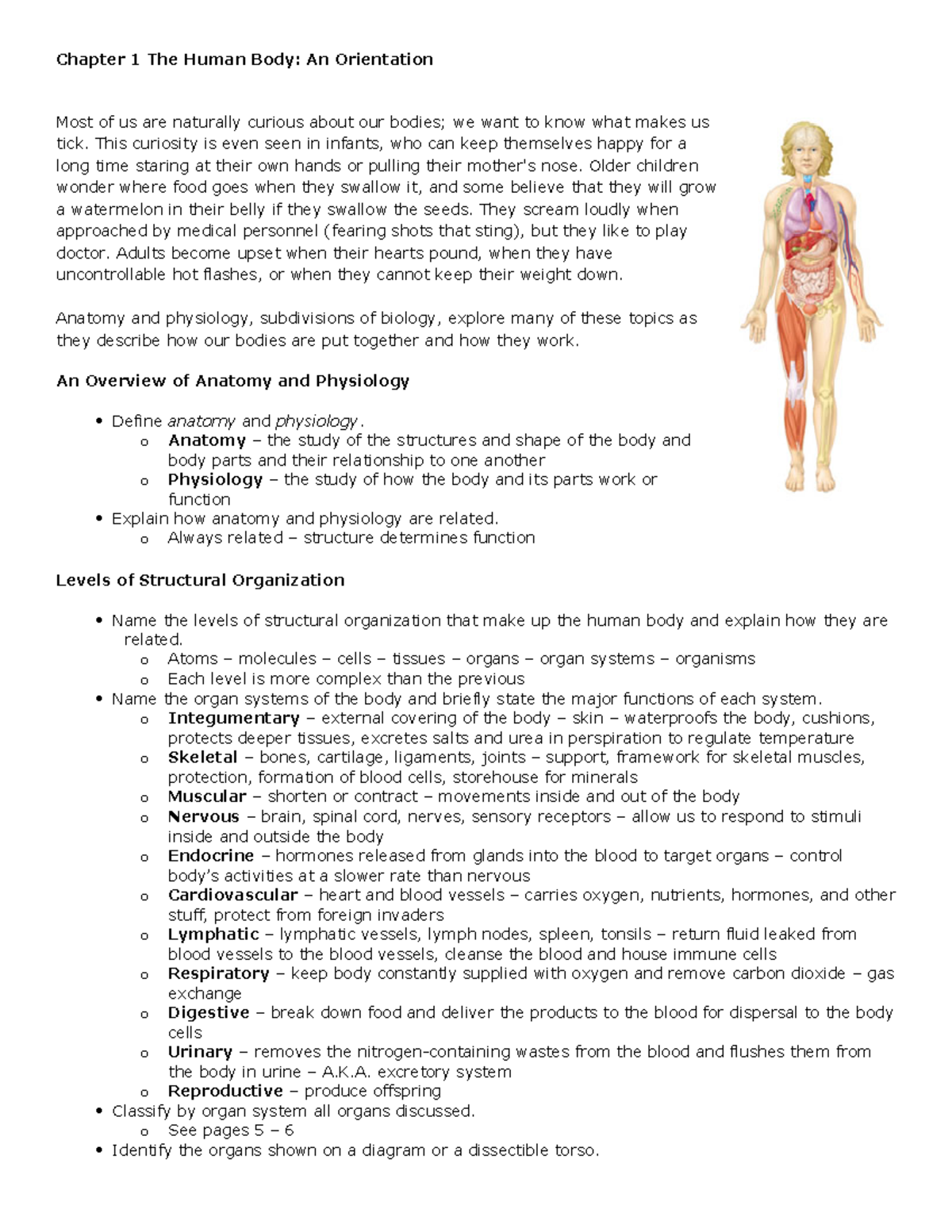 Chapter 1 The Human Body - Chapter 1 The Human Body: An Orientation ...