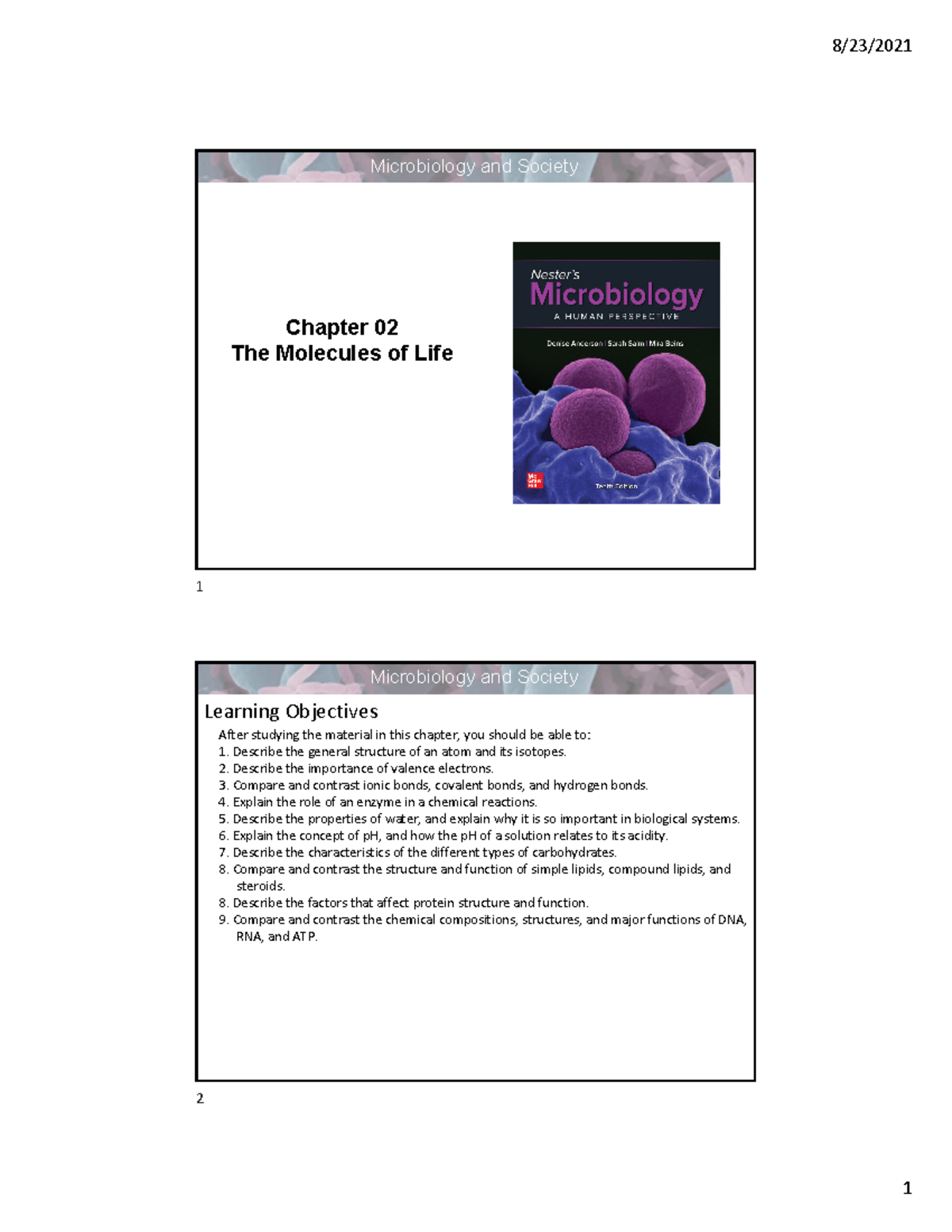 BSC 160 chapter 2 notes - Chapter 02 The Molecules of Life Microbiology ...