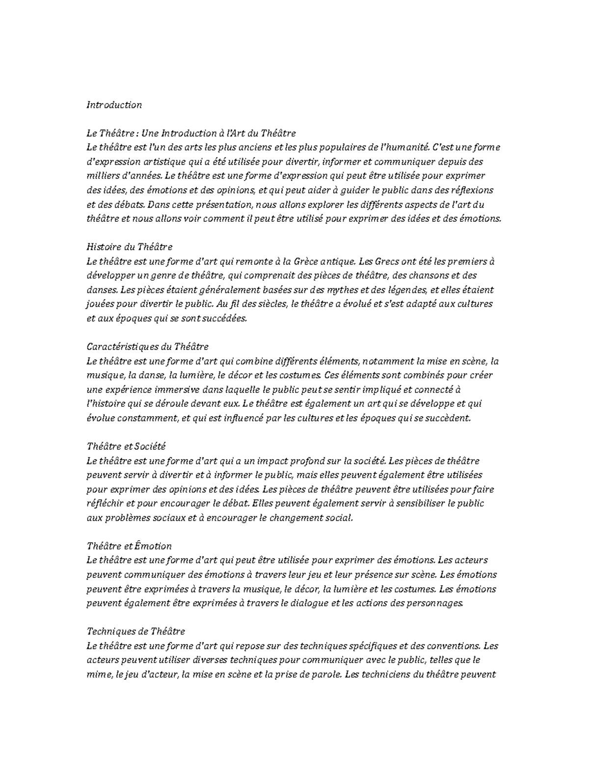 Theater Arts Study Notes - Introduction Le Théâtre : Une Introduction à ...