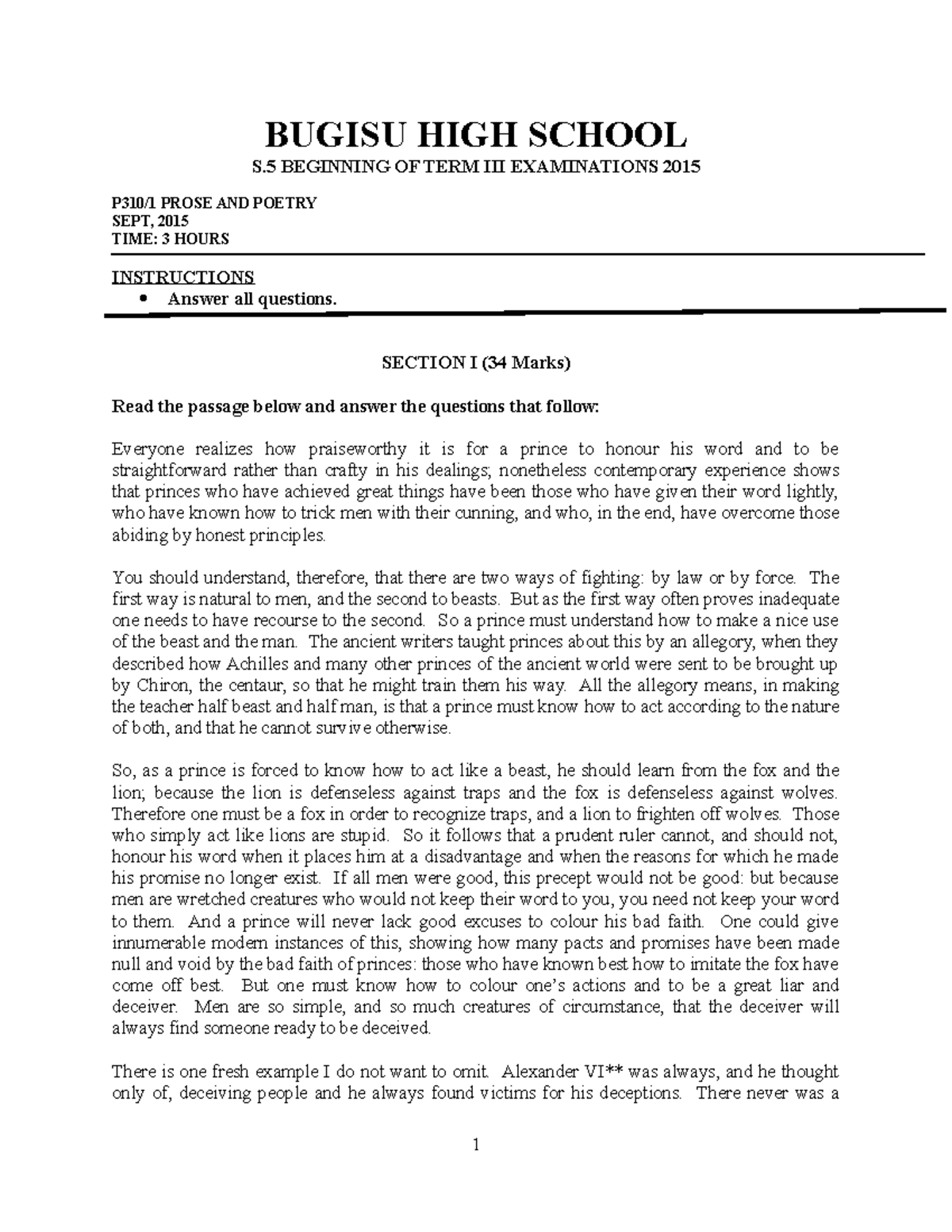 Exam 10 July 2017, questions - BUGISU HIGH SCHOOL S BEGINNING OF TERM ...