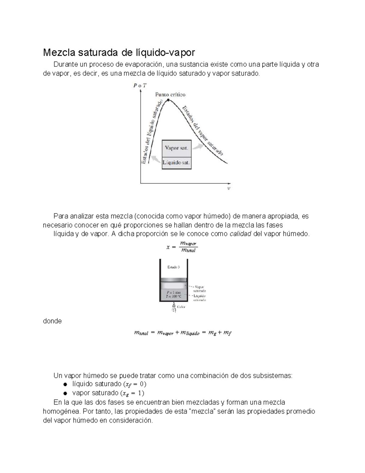 Sustancias Puras Mezcla L V - Mezcla saturada de líquido-vapor Durante ...