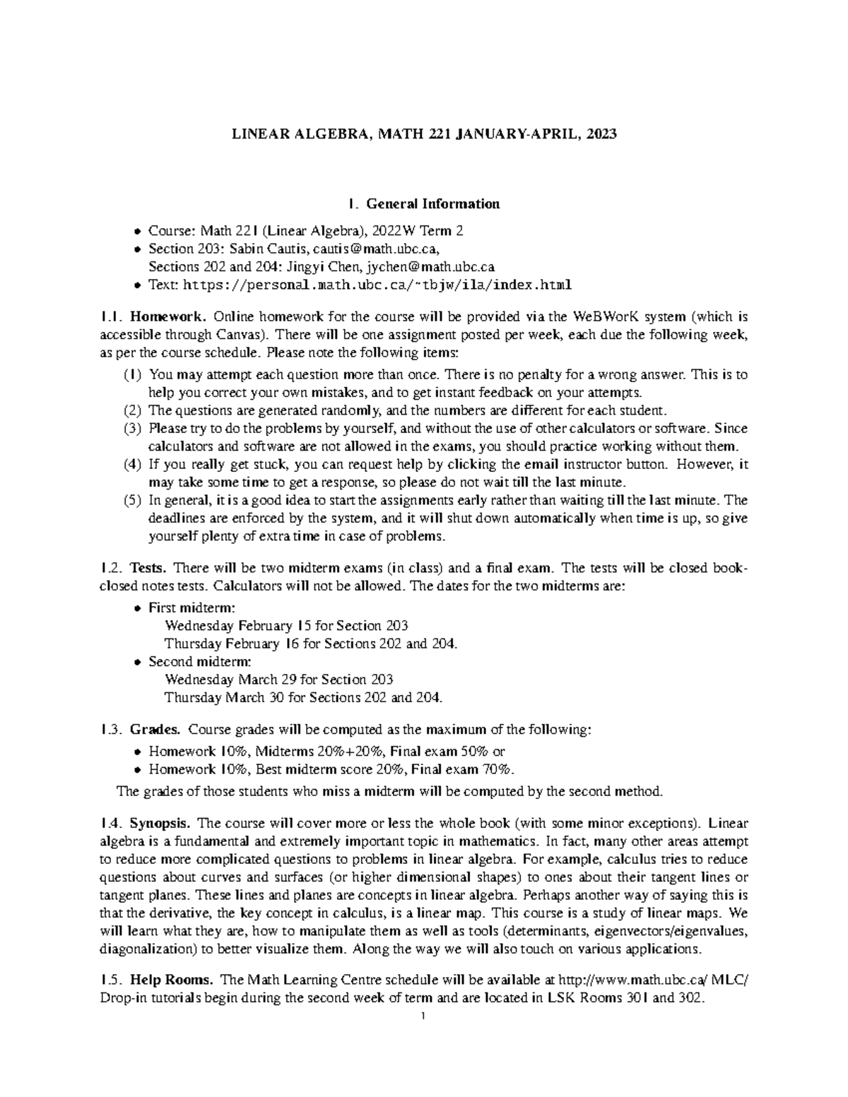 Outline Math221 2022 23 - LINEAR ALGEBRA, MATH 221 JANUARY-APRIL, 2023 ...