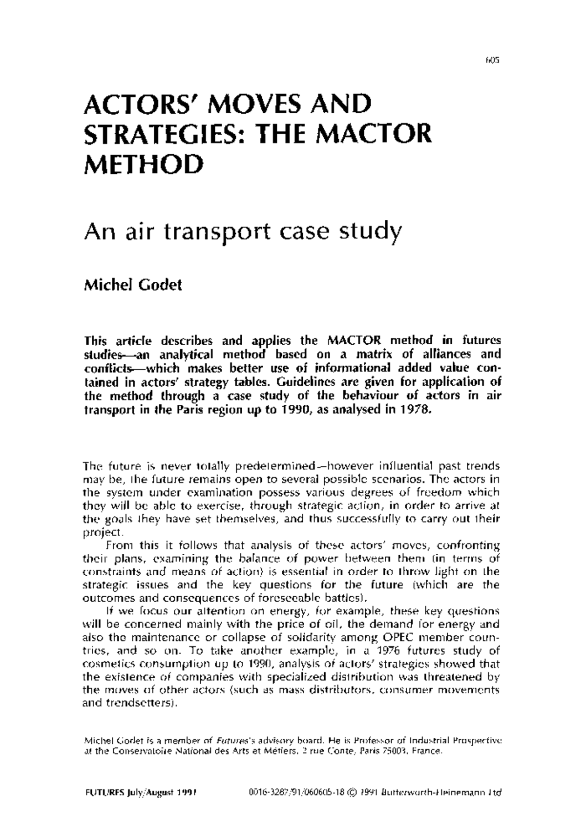 Actors moves and strategies The mactor method - An air transport case ...