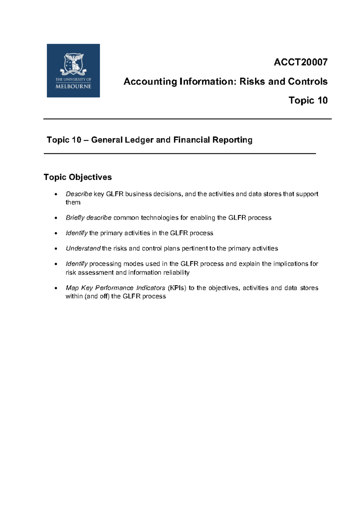 ACCT20007 Tutorial Topic 10 - Student Version - ACCT 20007 Accounting ...