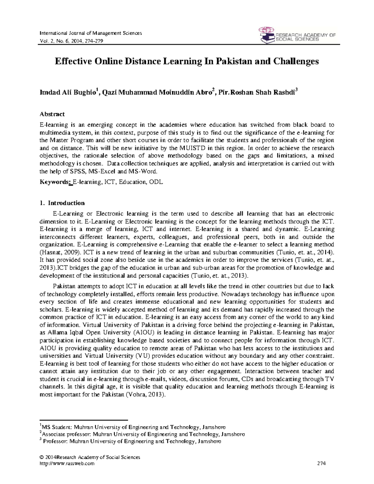 Effective Online Distance Learning In Pa - © 2014Research Academy of ...