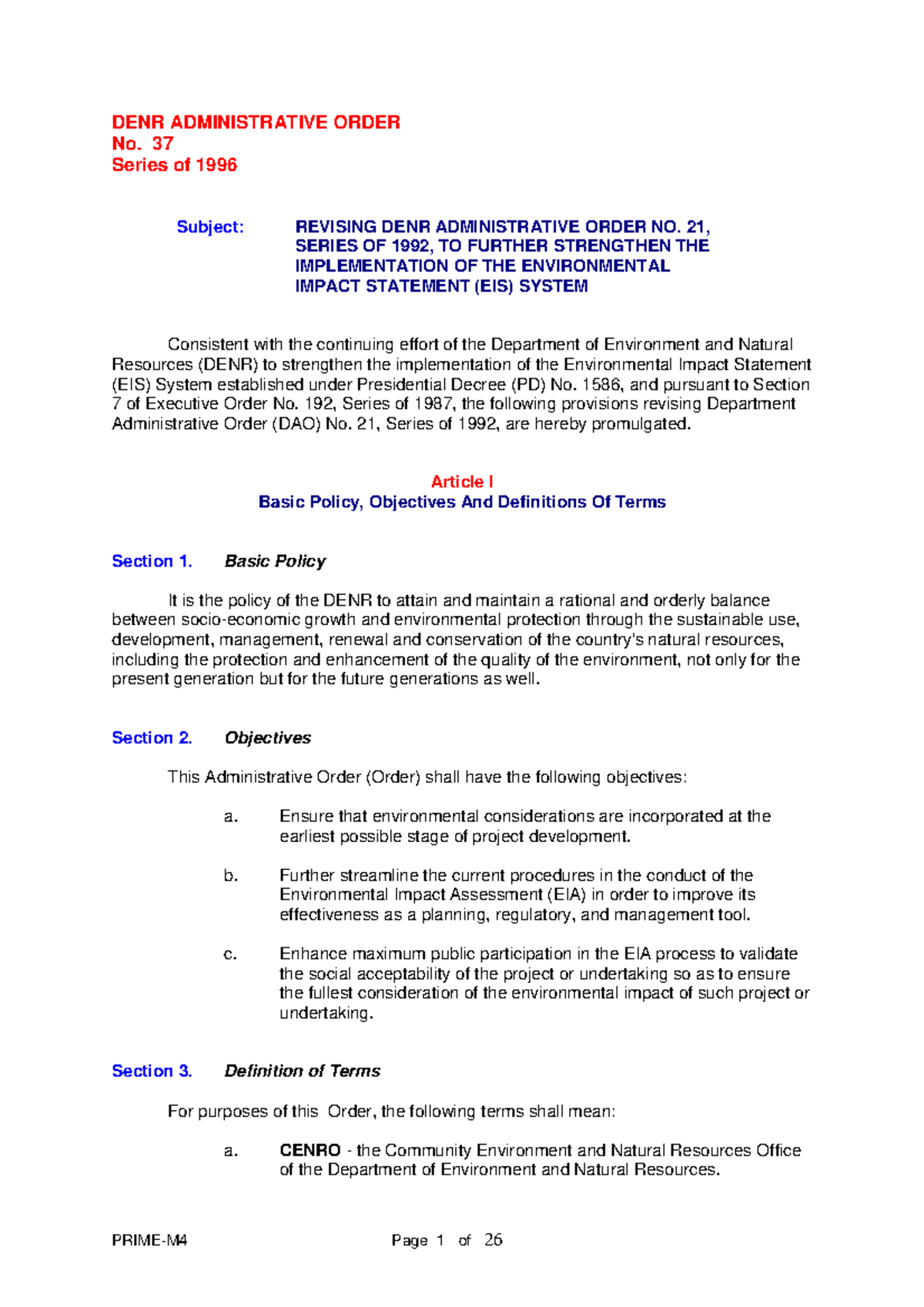DAO-1996-37 DENR - Environmental Laws - DENR ADMINISTRATIVE ORDER No ...