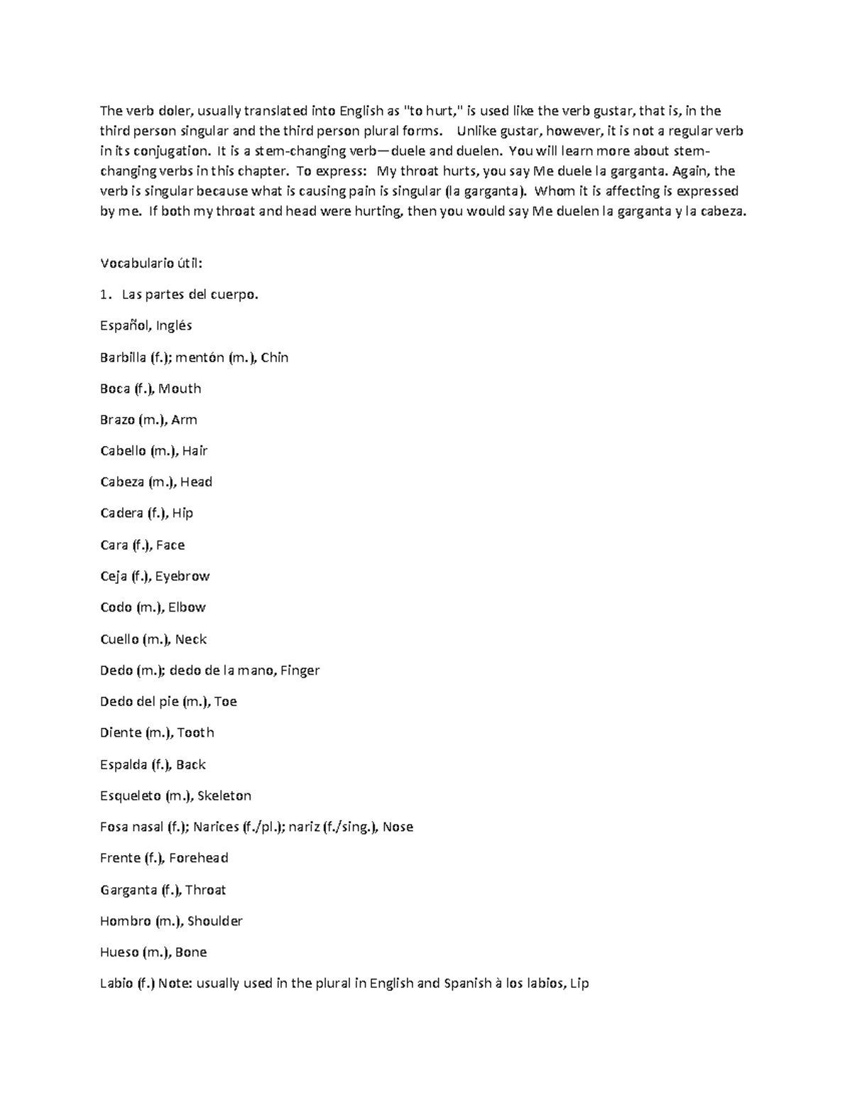 Doler the verb and vocab - The verb doler, usually translated into ...