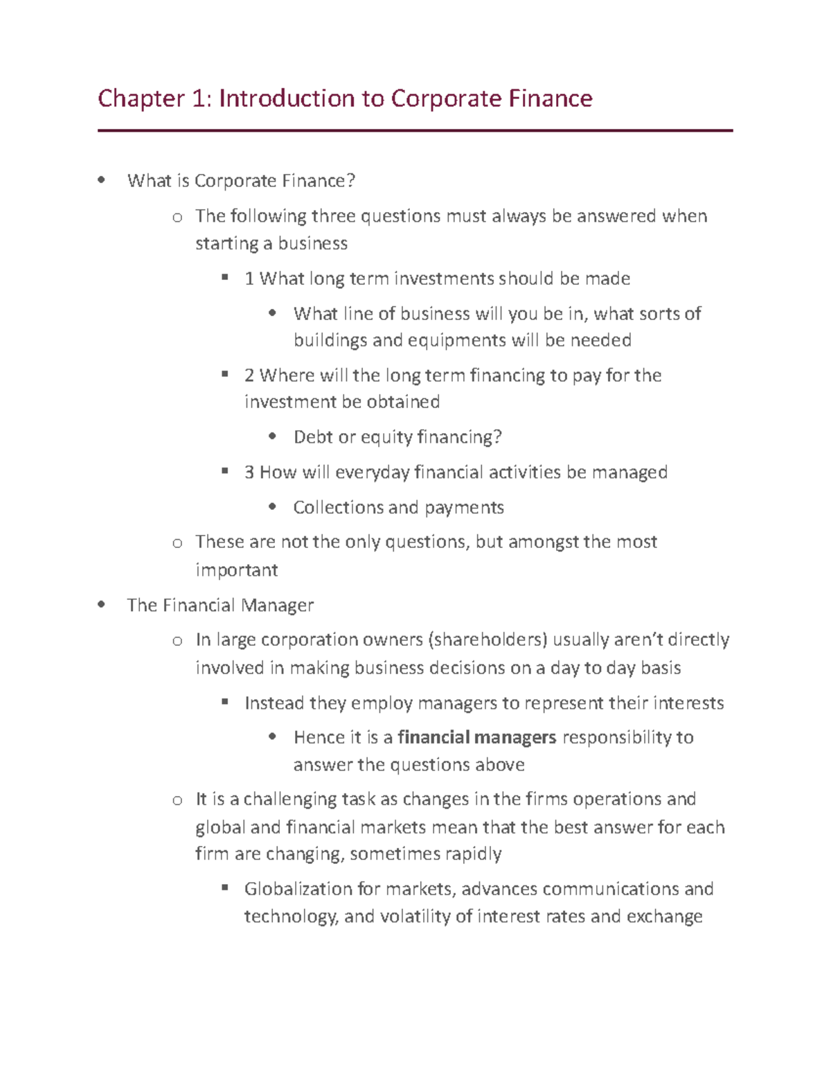 Chapter 1 intro to corporate finance - Chapter 1: Introduction to ...
