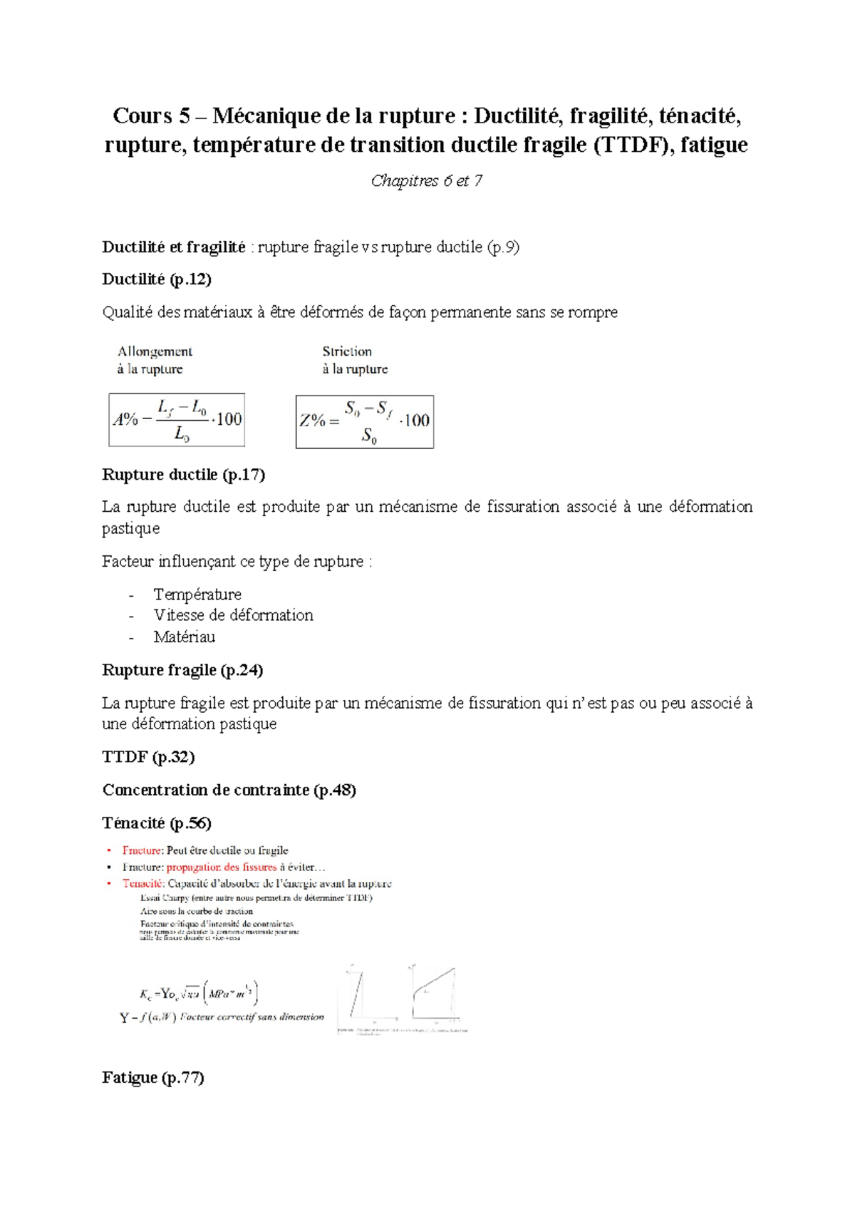 Cours 5 - Résumé - Cours 5 – Mécanique de la rupture : Ductilité ...