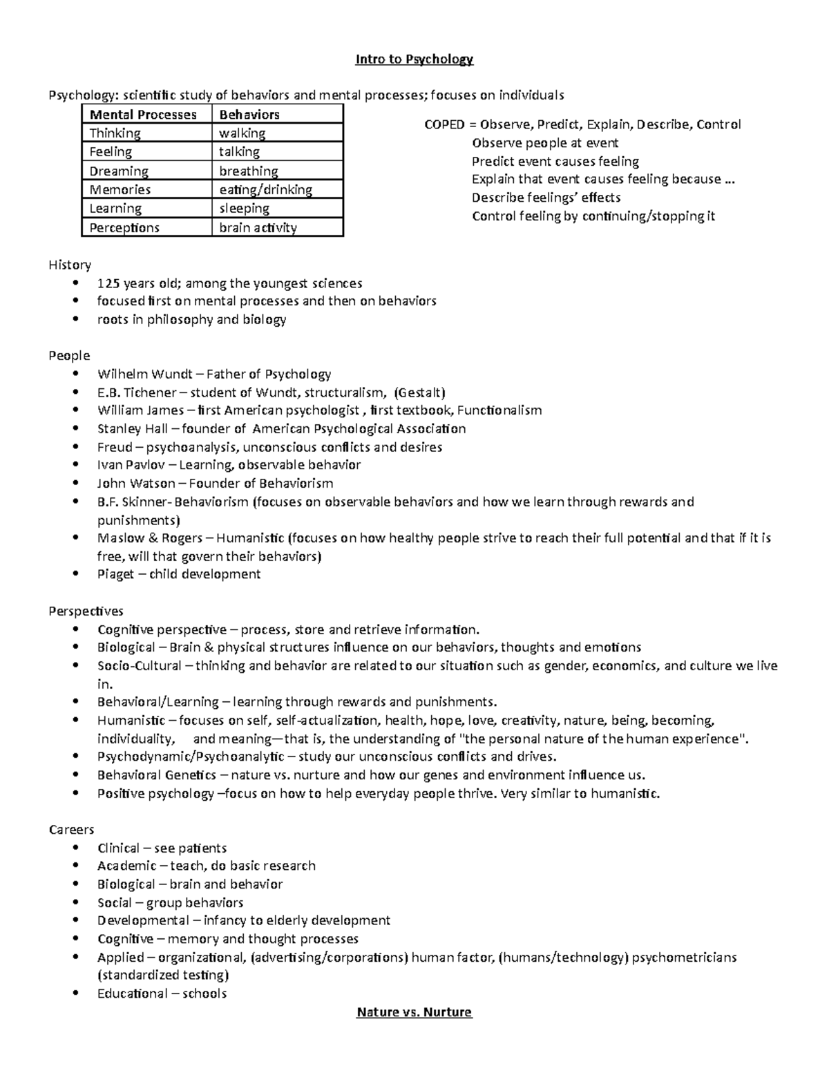 Psychology 1000 Notes - Intro to Psychology Psychology: scientific ...