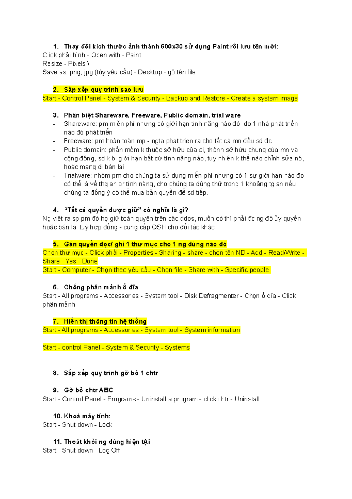 ÔN THI IC3 - CF - Tổng hợp các câu hỏi ôn thi IC3 - 1. Thay đổi kích ...