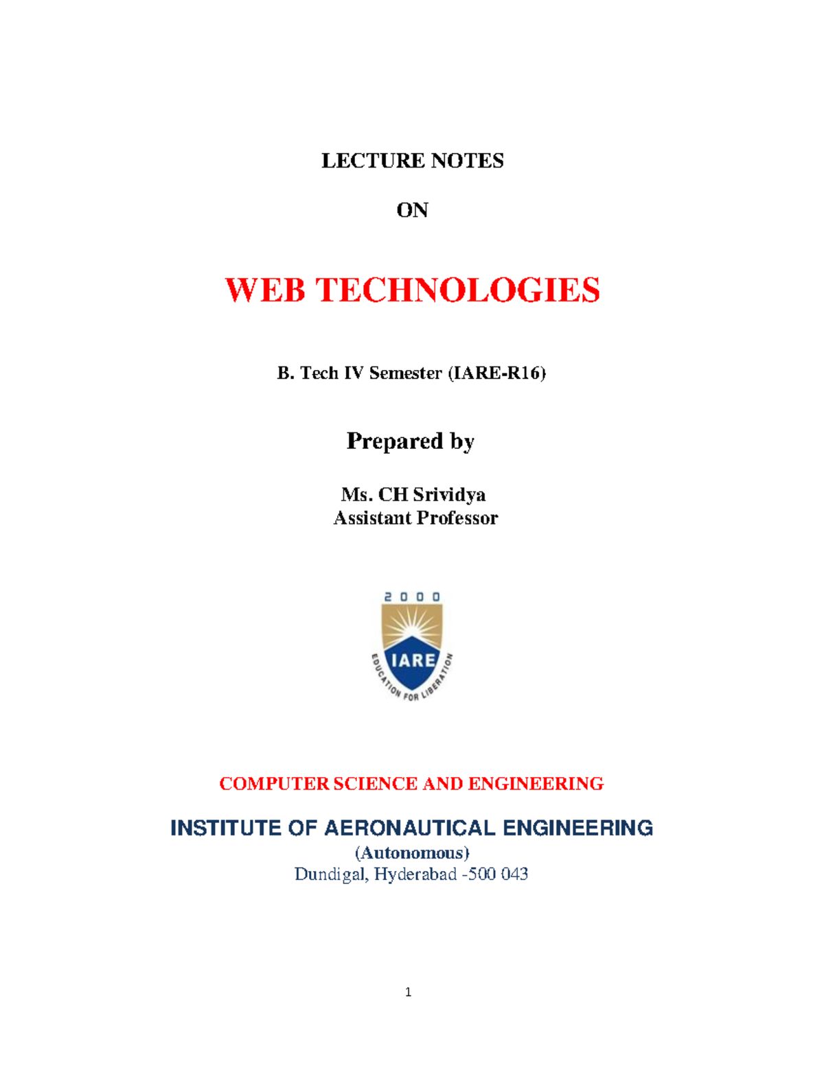 Css study material - LECTURE NOTES ON WEB TECHNOLOGIES ####### B. Tech ...