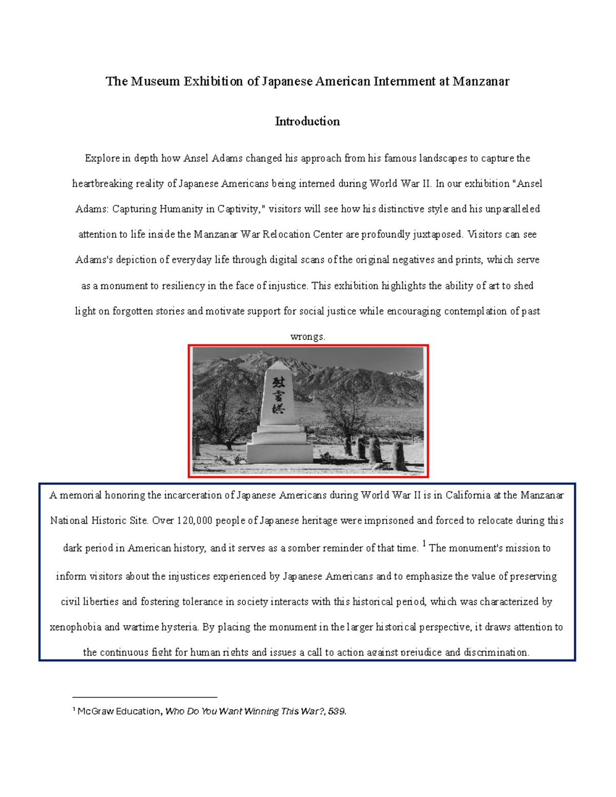 WA 2 - writing assignment. - The Museum Exhibition of Japanese American ...