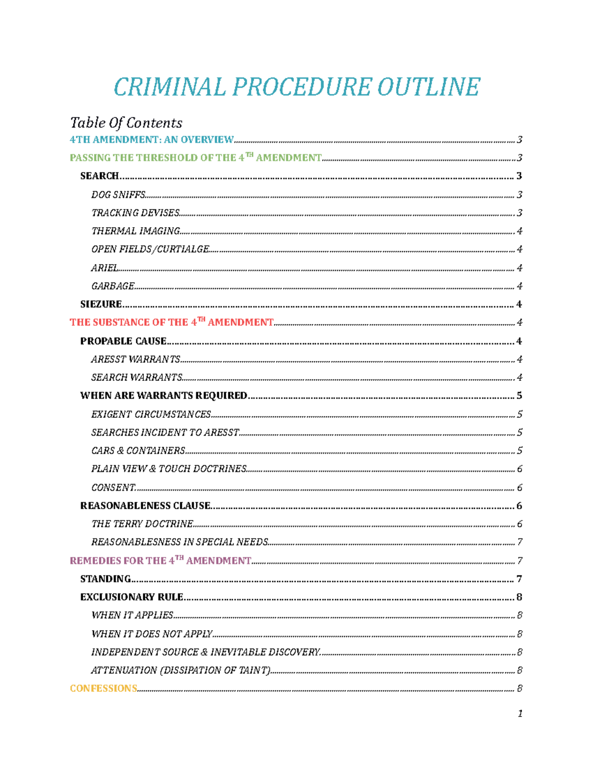 Criminal Procedure Outline - CRIMINAL PROCEDURE OUTLINE 4TH AMENDMENT ...