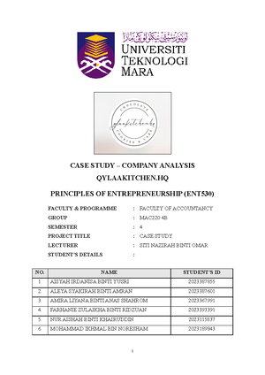 Case study ENT530 Group Assignment - CASE STUDY: COMPANY ANALYSIS ...