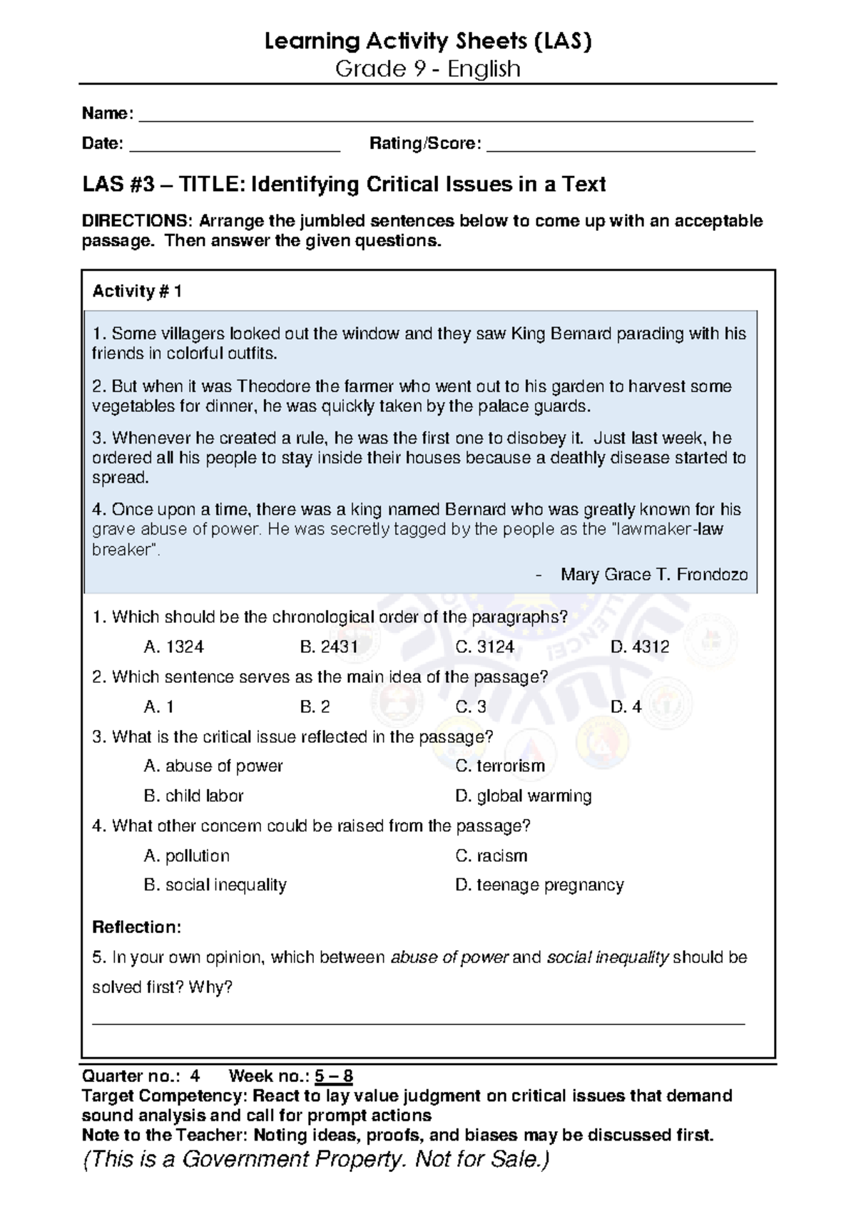 LAS G9 English 9 LAS 3 Q4 Version 2rrr - Learning Activity Sheets (LAS ...