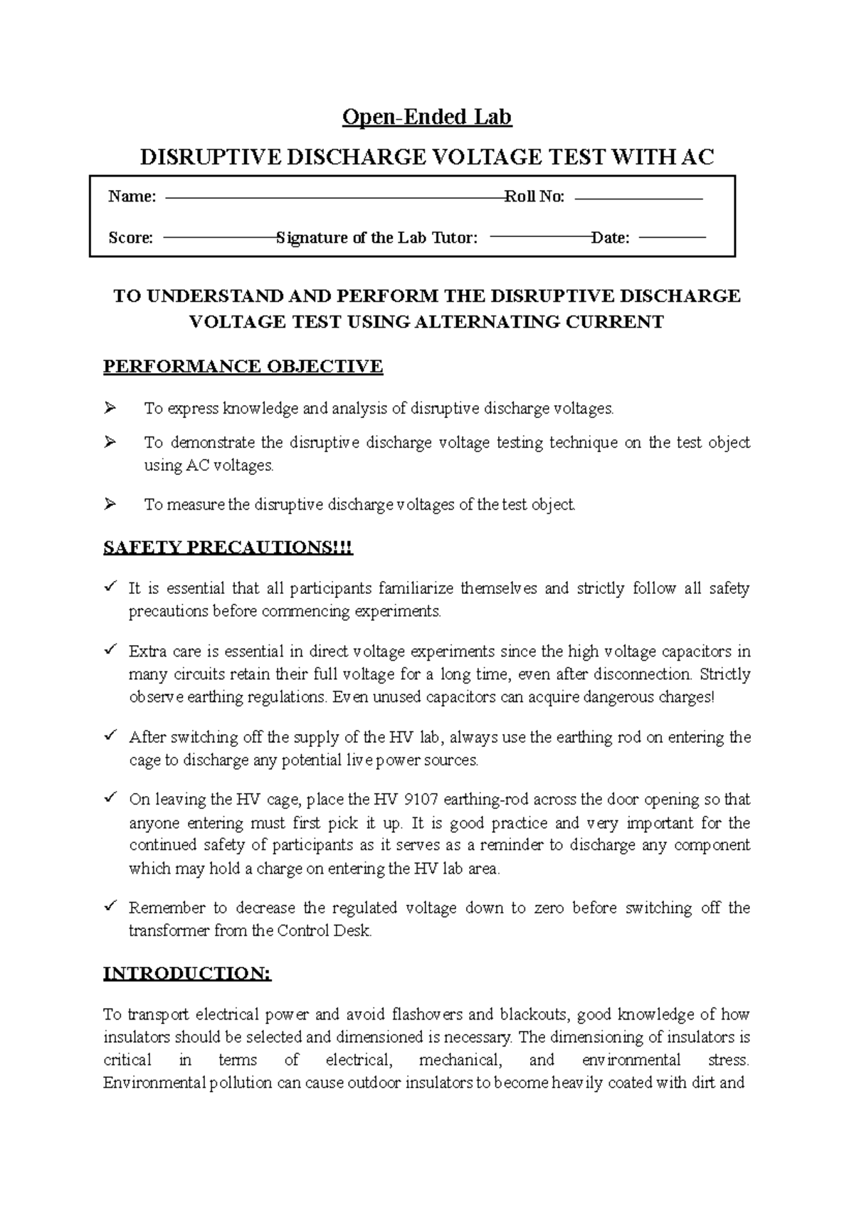 Open Ended Lab HVE - high voltage engineering - Open-Ended Lab ...