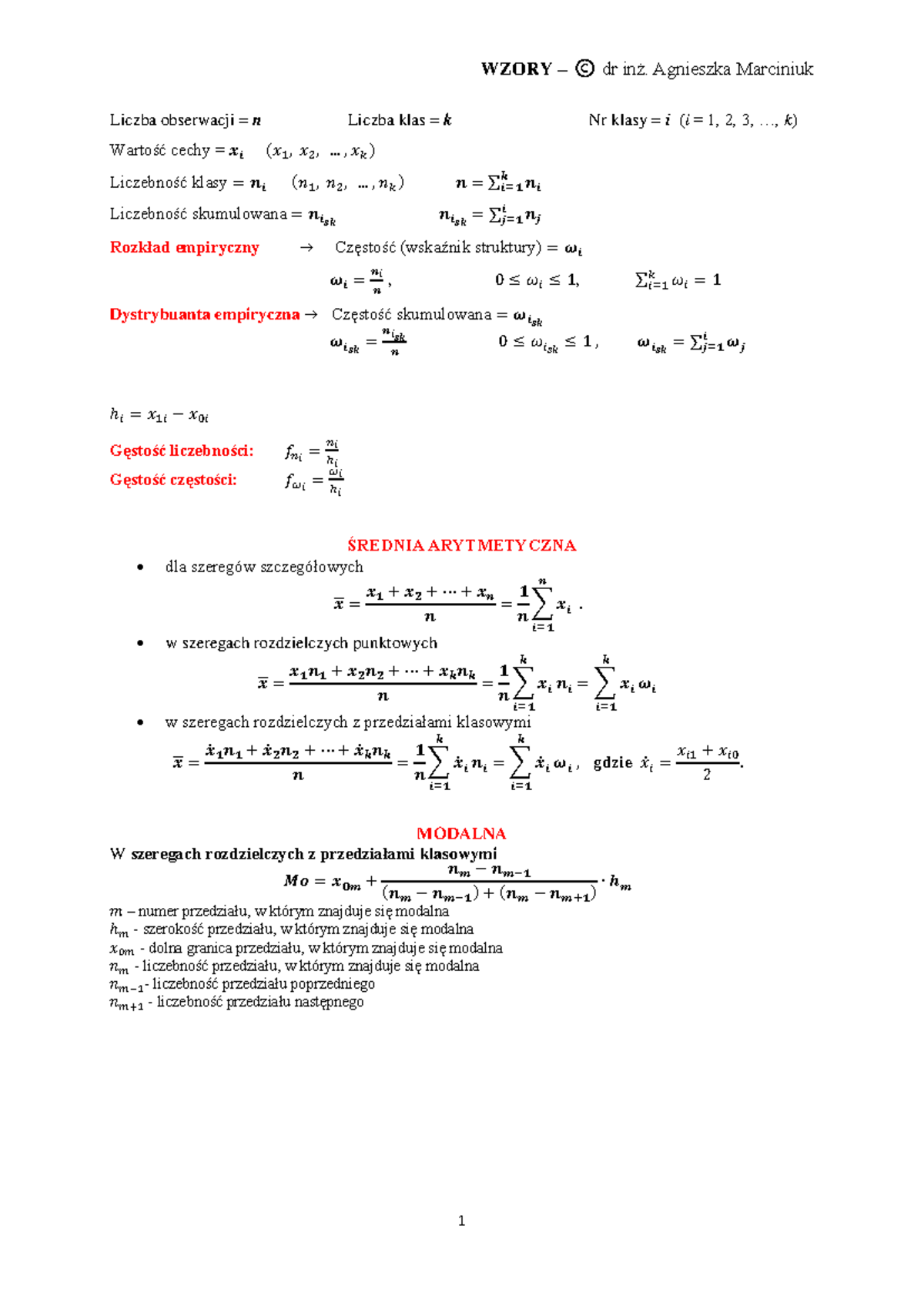 Wzory cz 1 szeregi, wykresy, rozkład i dystrybuanta empiryczna - WZORY ...
