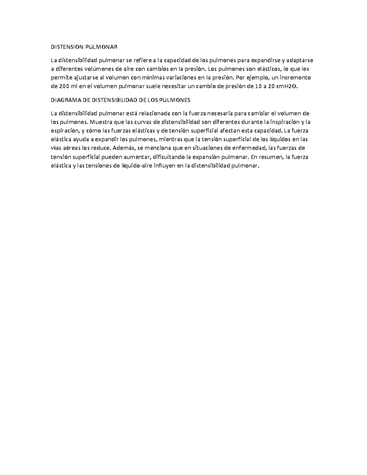 Distension Pulmonar Resumen - DISTENSION PULMONAR La distensibilidad ...