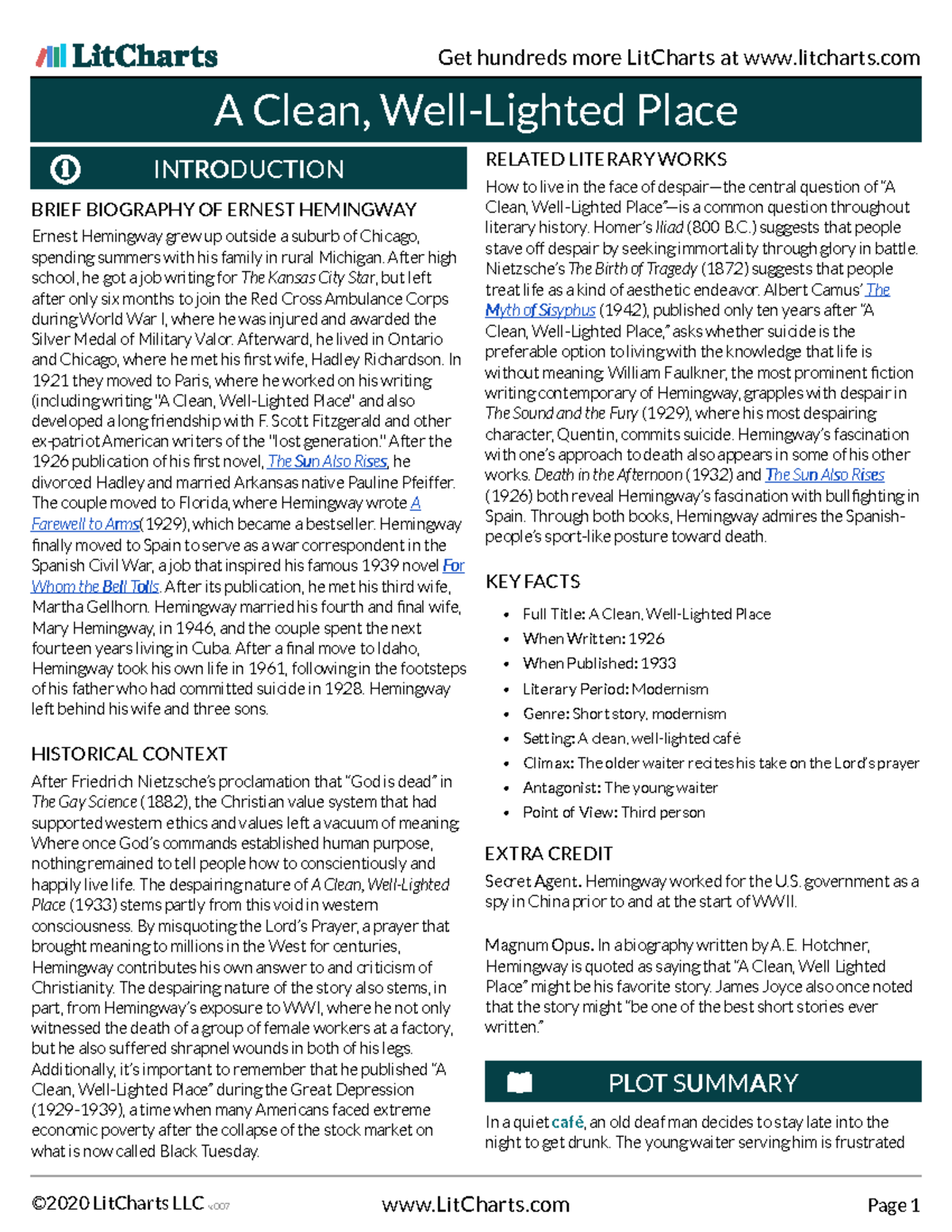 A Clean Well Lighted Place Lit Chart - A Clean, Well-Lighted Place ...