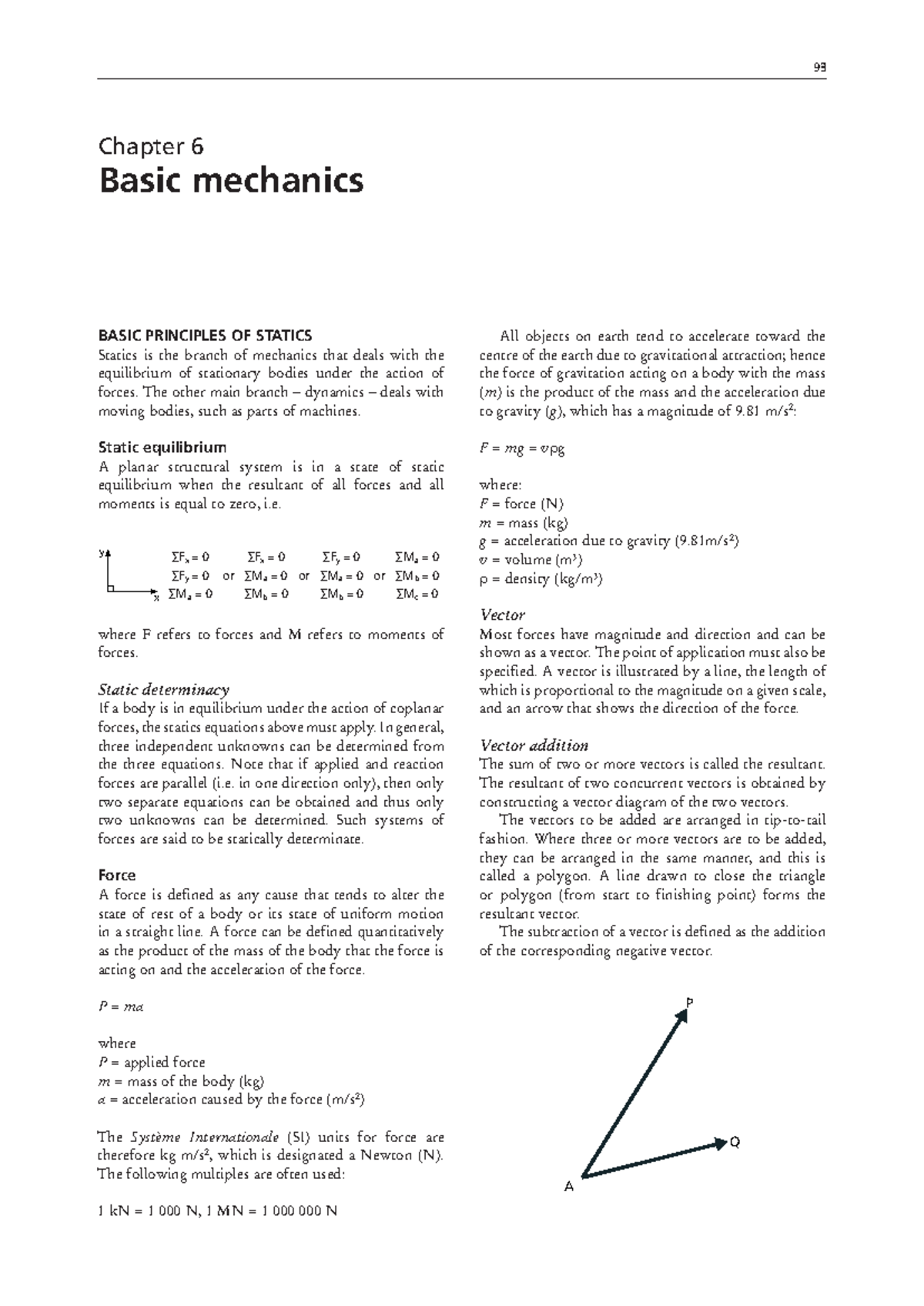 Basic MECH - 93 Chapter 6 Basic mechanics Basic principles of statics ...