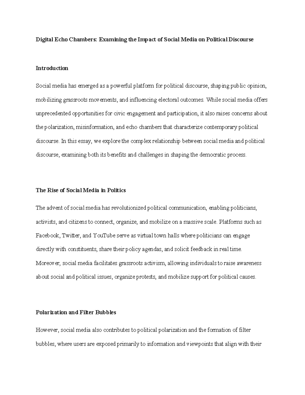 Digital Echo Chambers, Examining the Impact of Social Media on ...