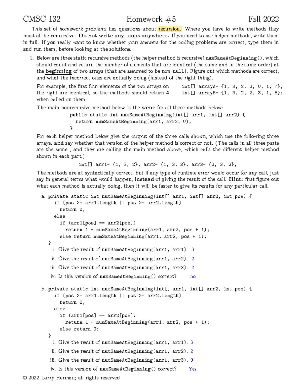 Homework 5 - Practice Worksheet - CMSC 132 Homework #5 Fall 2022 This ...