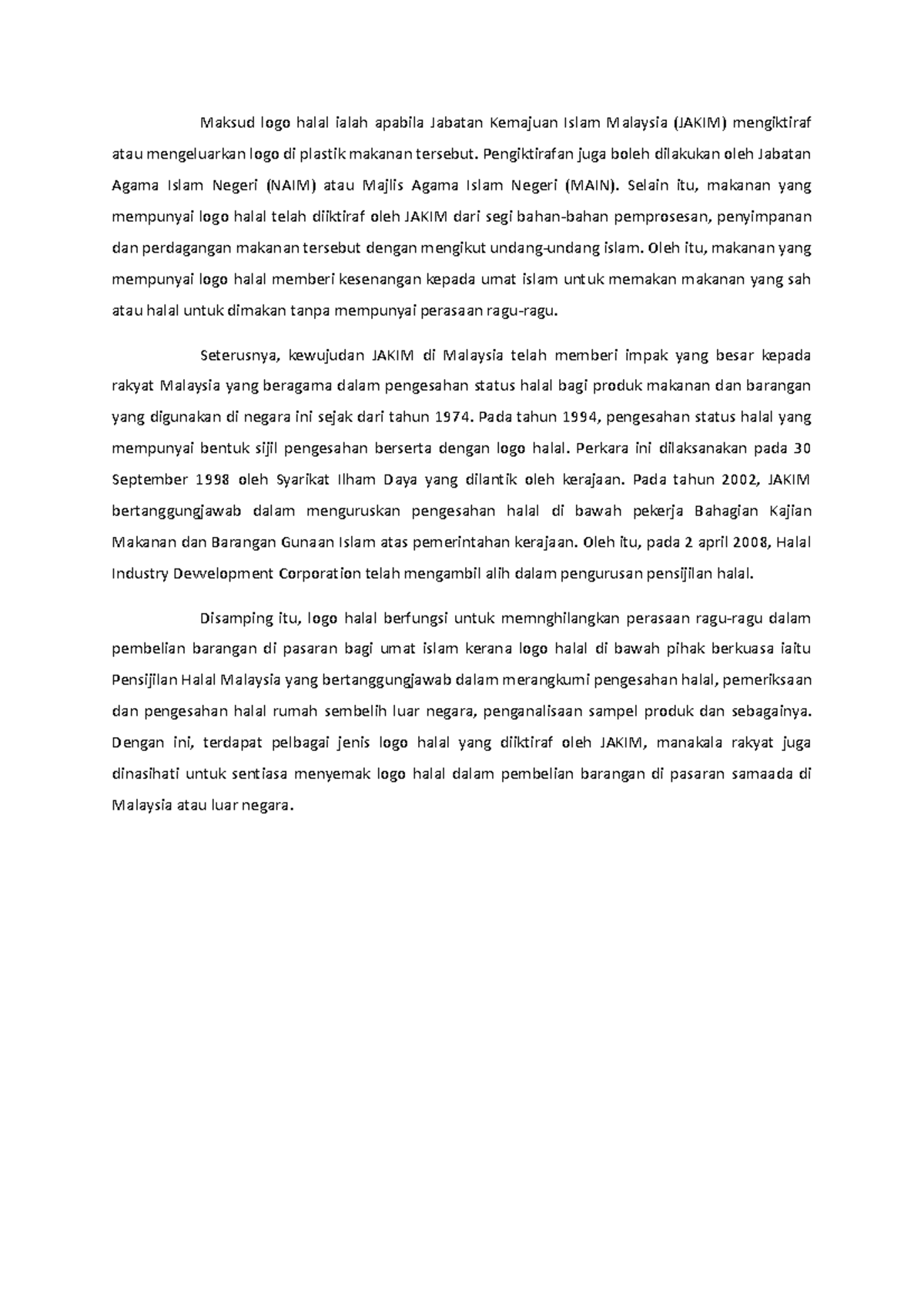 Draft CTU - the darft of halal - Maksud logo halal ialah apabila Jabatan Kemajuan Islam Malaysia ...