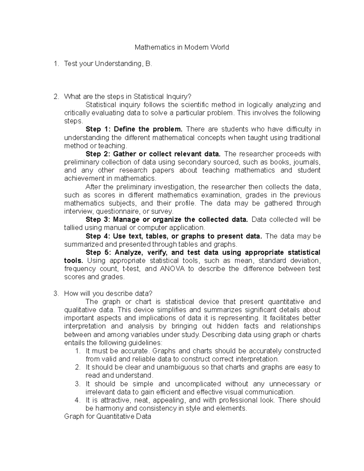 MMW - Mathematics in Modern World - Mathematics in Modern World Test ...