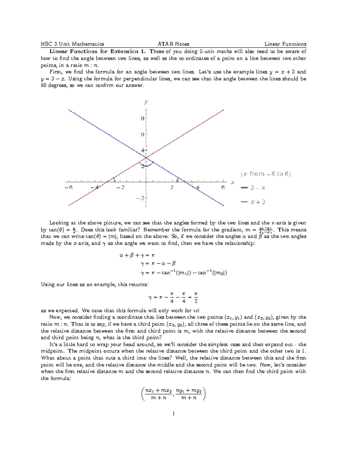 Linear functions extension 1 - HSC 3 Unit Mathematics ATAR Notes Linear ...