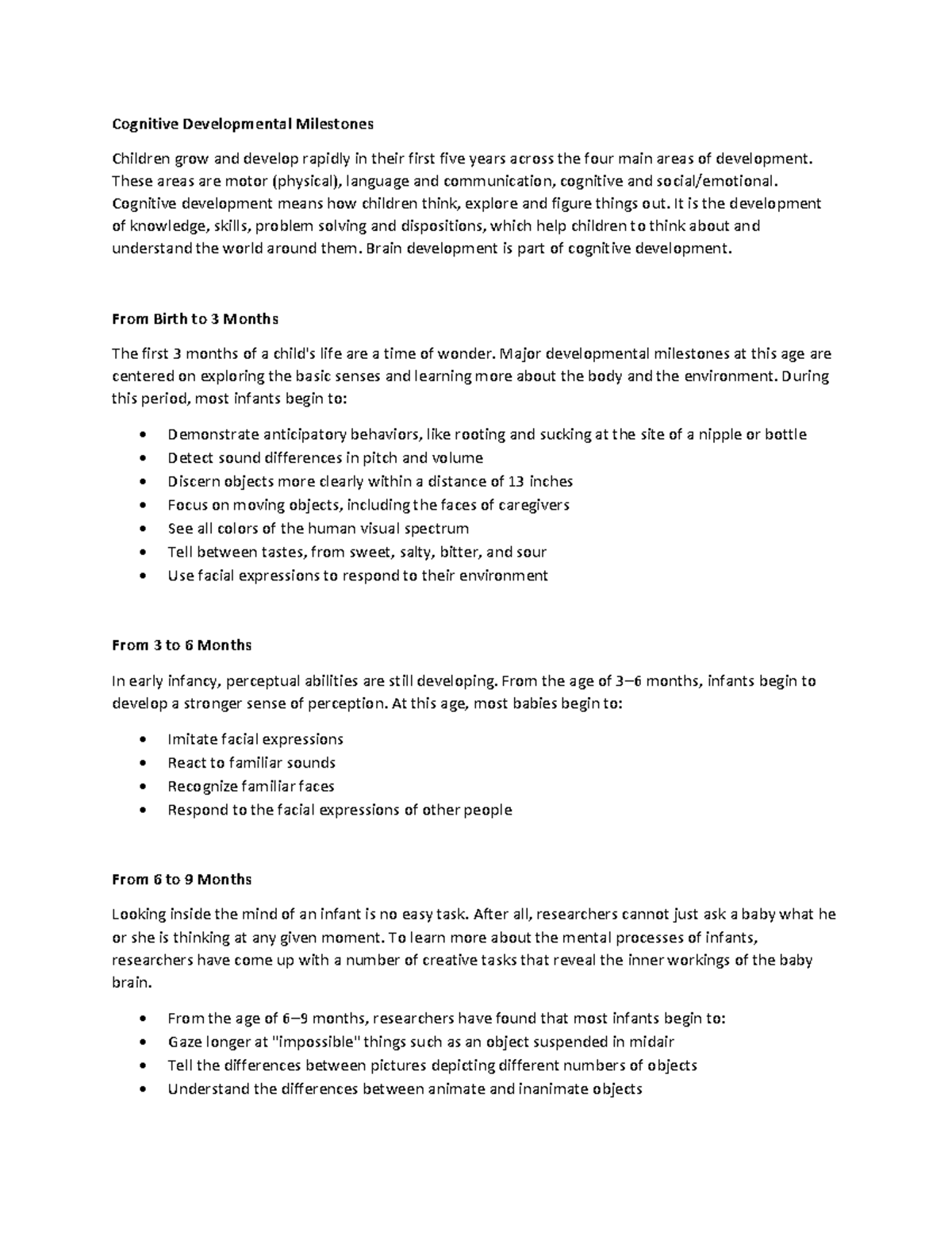 Cognitive Developmental Milestones - Cognitive Developmental Milestones ...