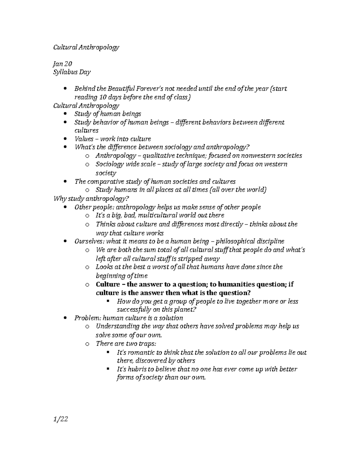 Cultural Anthropology Unit 1 Notes - Cultural Anthropology Jan 20 ...