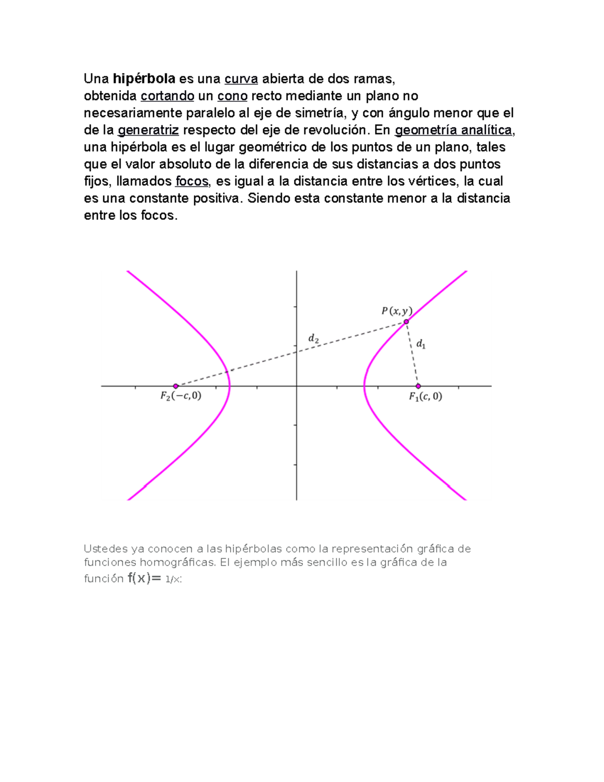 Hiperbola - Una hipérbola es una curva abierta de dos ramas, obtenida ...