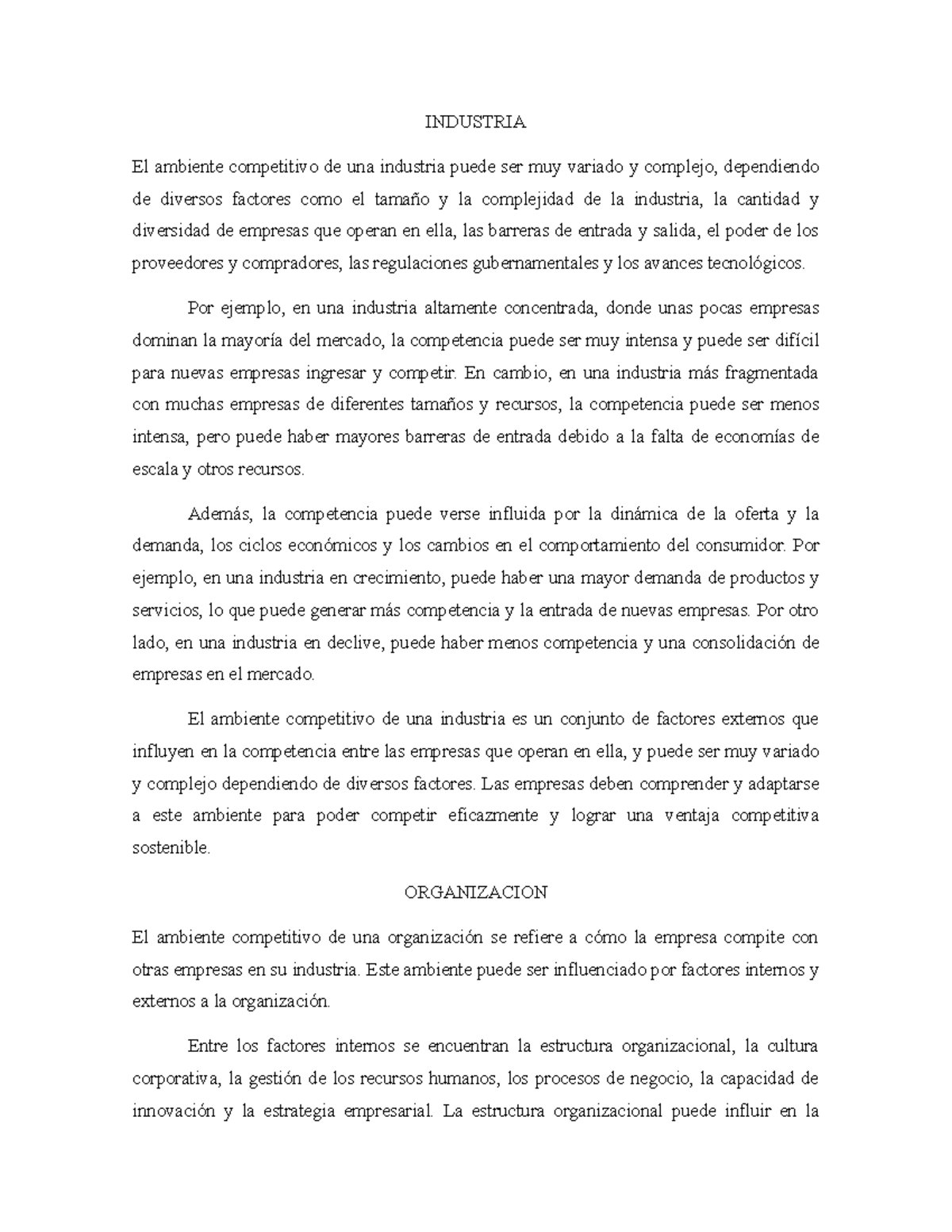 Ambiente Competitivo - notes from my class - INDUSTRIA El ambiente ...