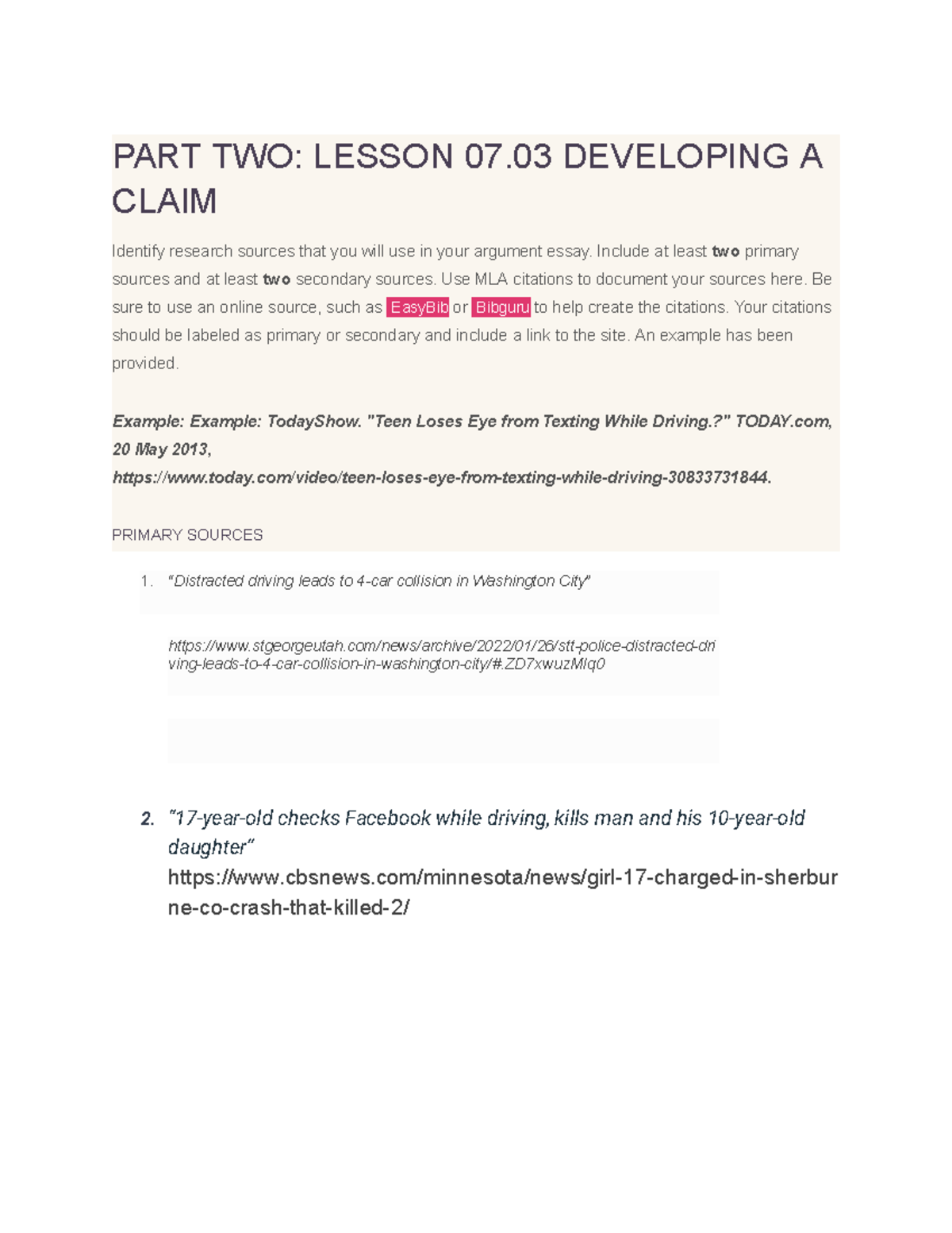 PART TWO Lesson 07 - english - PART TWO: LESSON 07 DEVELOPING A CLAIM ...