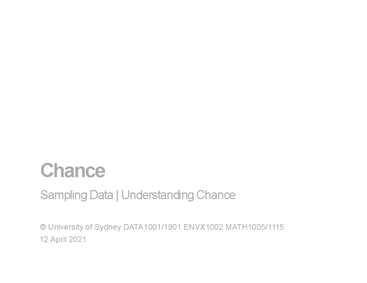 Lec 9 Chance - Chance ####### Sampling Data | Understanding Chance ...